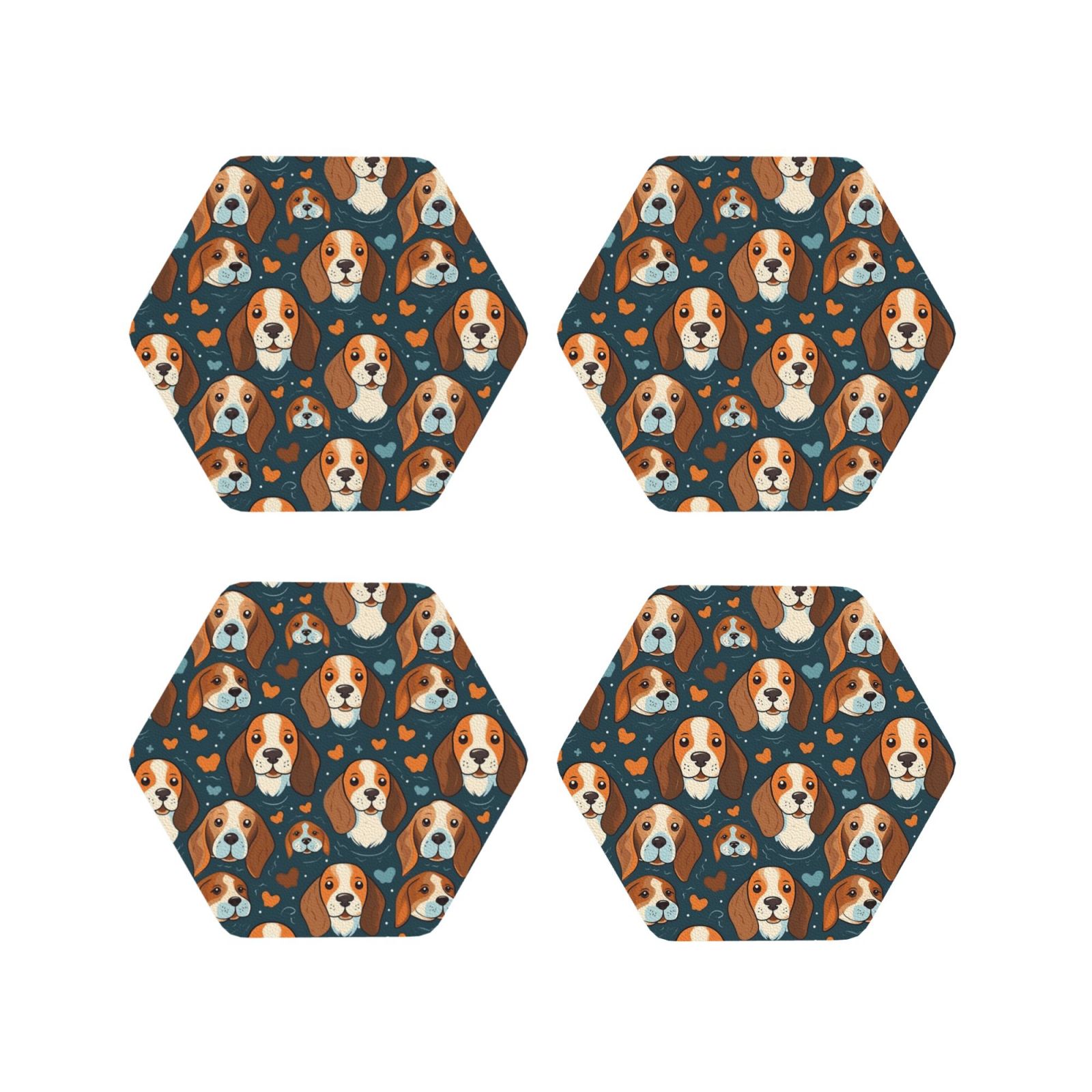 Zufioo Cute Puppy Print Leather Coaster Set, Decorative PVC Coasters 4 ...