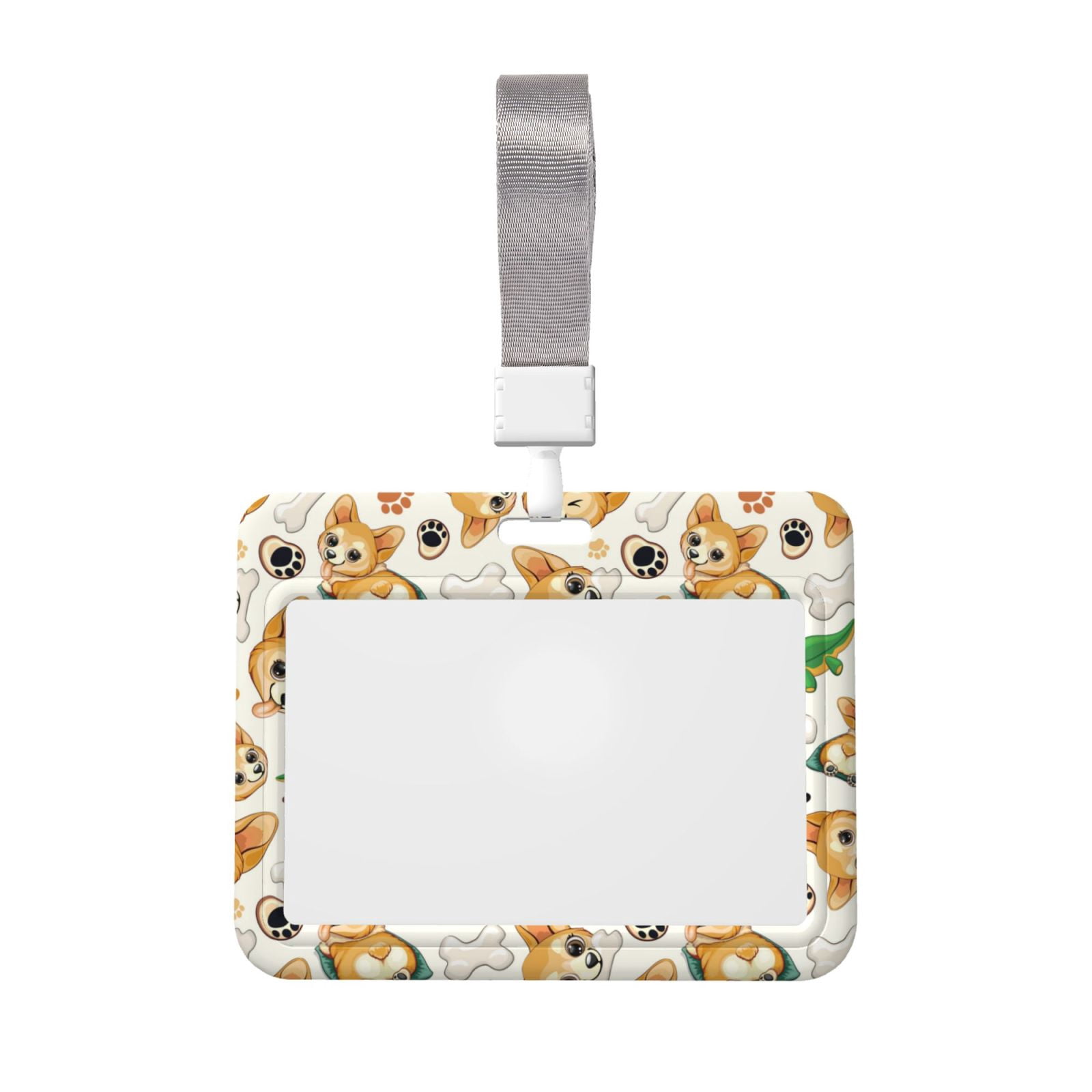 Zufioo Cute Puppy Print Work Badge Protective Case, Waterproof Lanyard ...