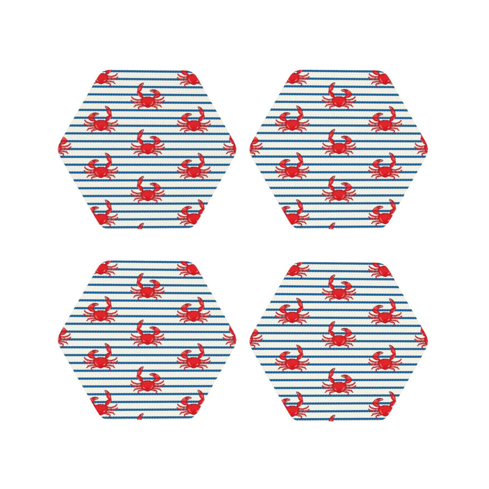 Zufioo Cute Red Crabs With Nautical Print Leather Coaster Set ...