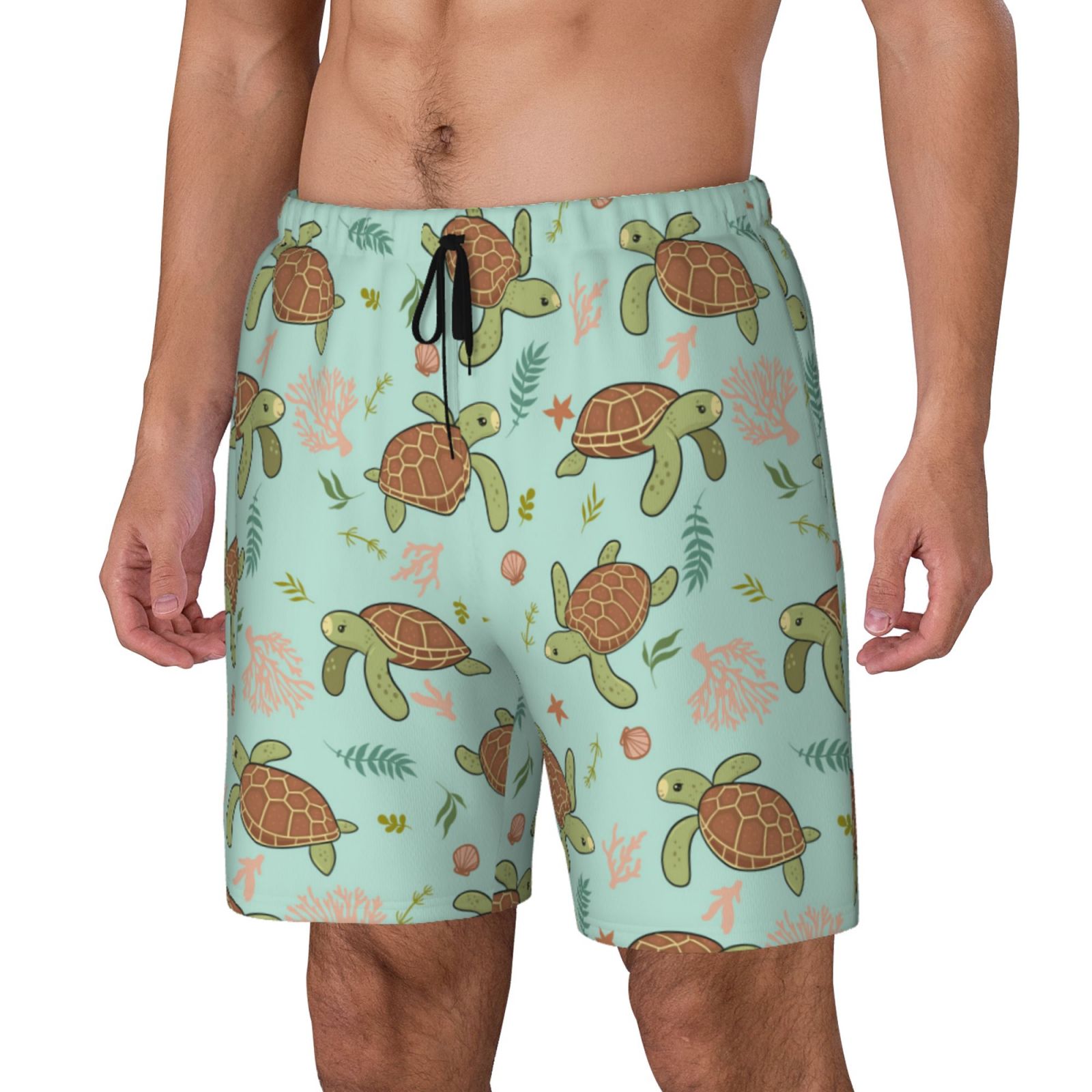 Zufioo Cute Sea Turtles Mens Swimsuit Trunks with Compression Liner ...