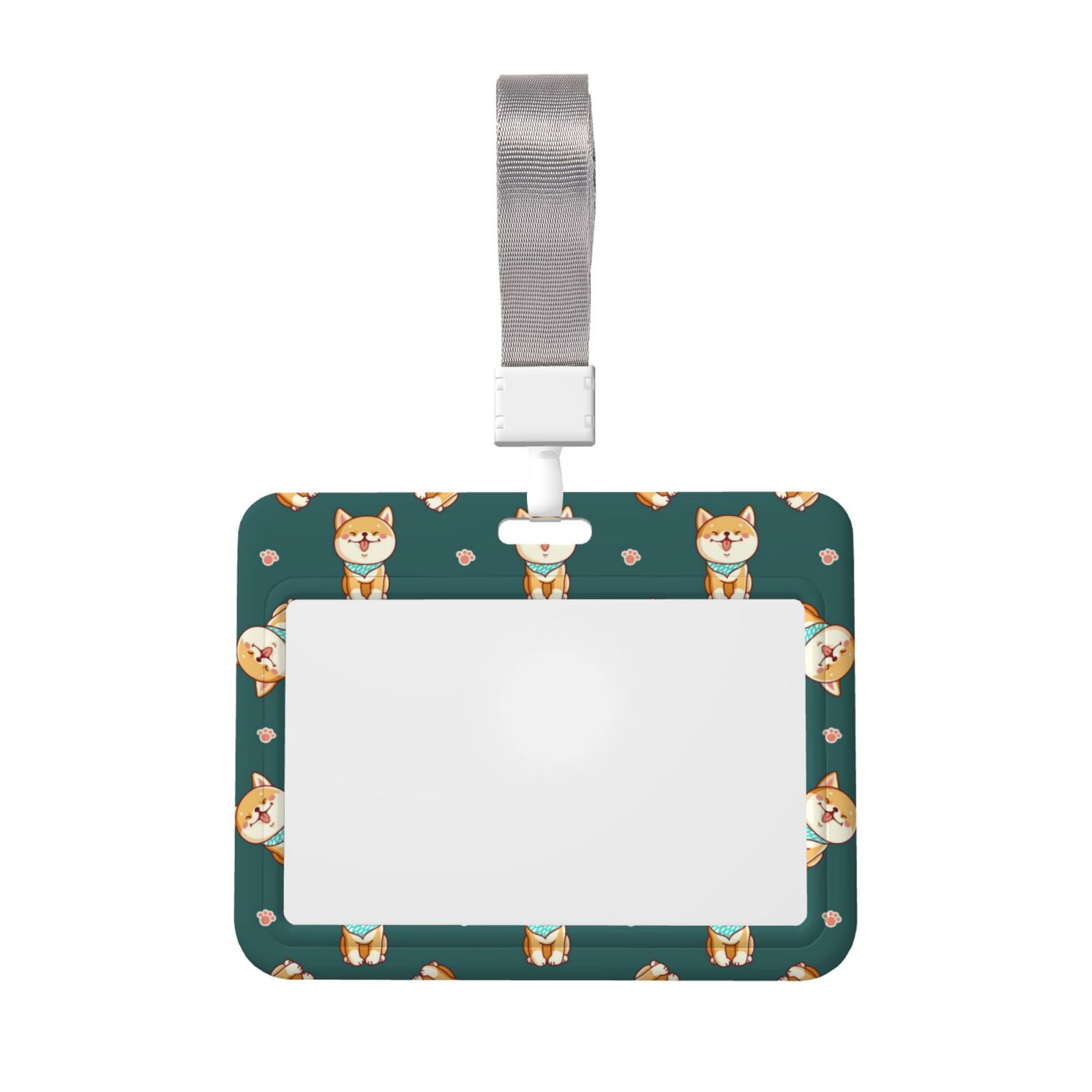 Zufioo Cute Shiba Print Work Badge Protective Case, Waterproof Lanyard ...