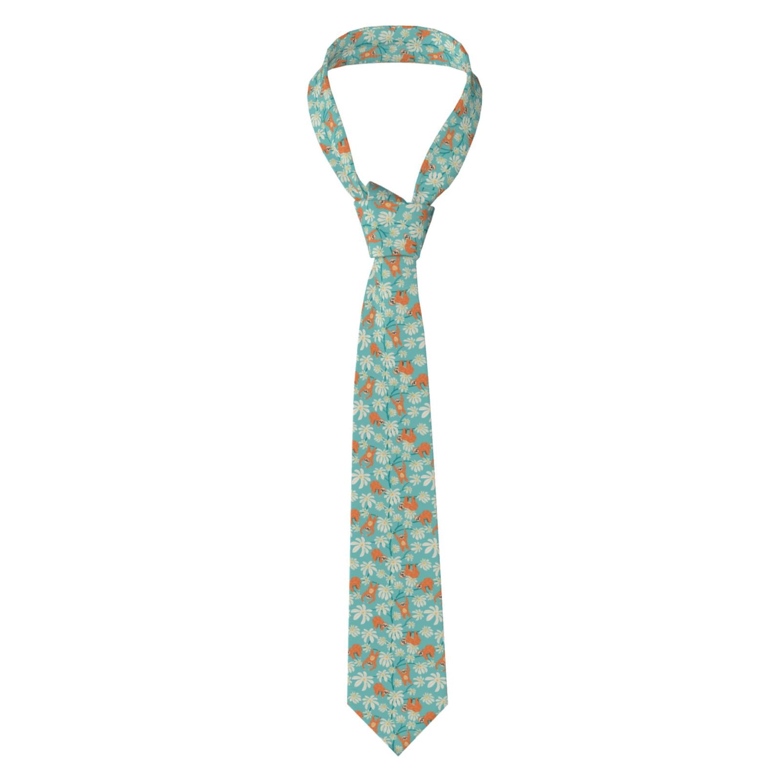 Zufioo Cute Sloth on Floral Tree Print Men's Silk Tie, Business Suit ...