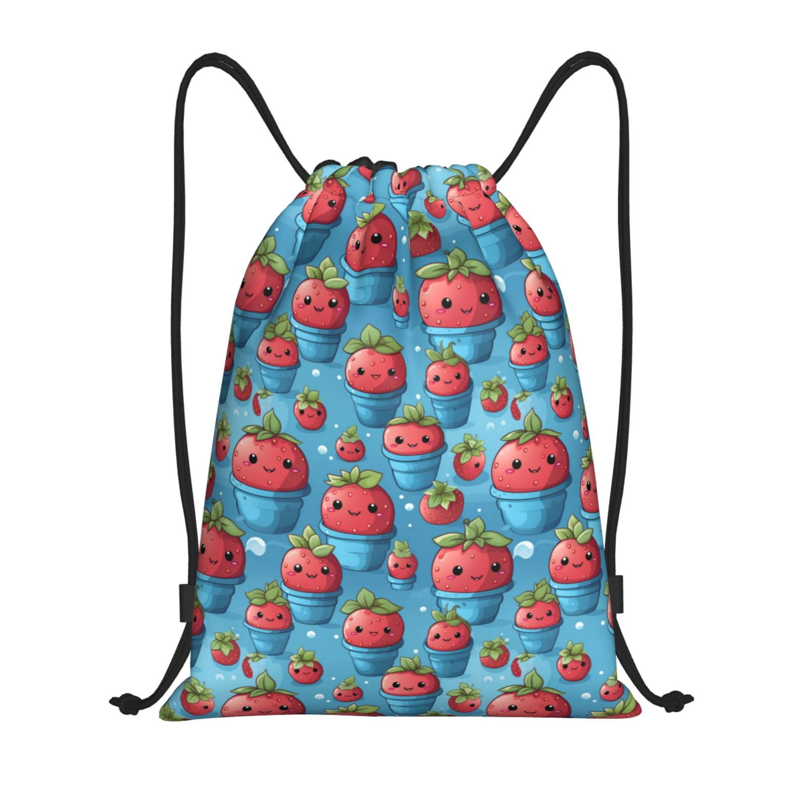Zufioo Cute Strawberry Flower Pot Sports Cinch Sack Gym String Bags ...