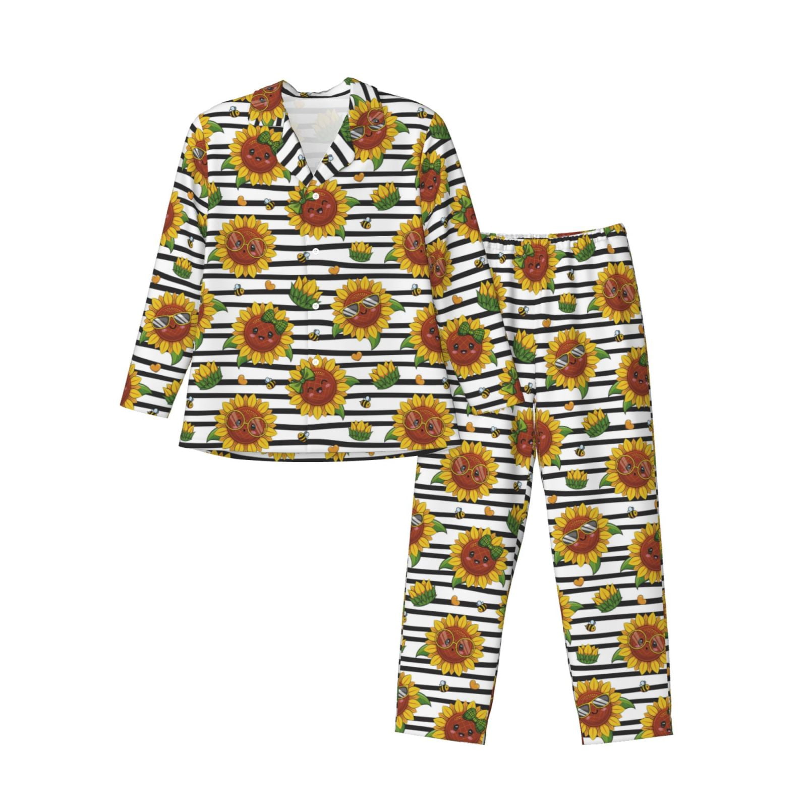 Zufioo Cute Sunflowers Mens Pajamas Set, Mens Long-Sleeved Pajama and ...
