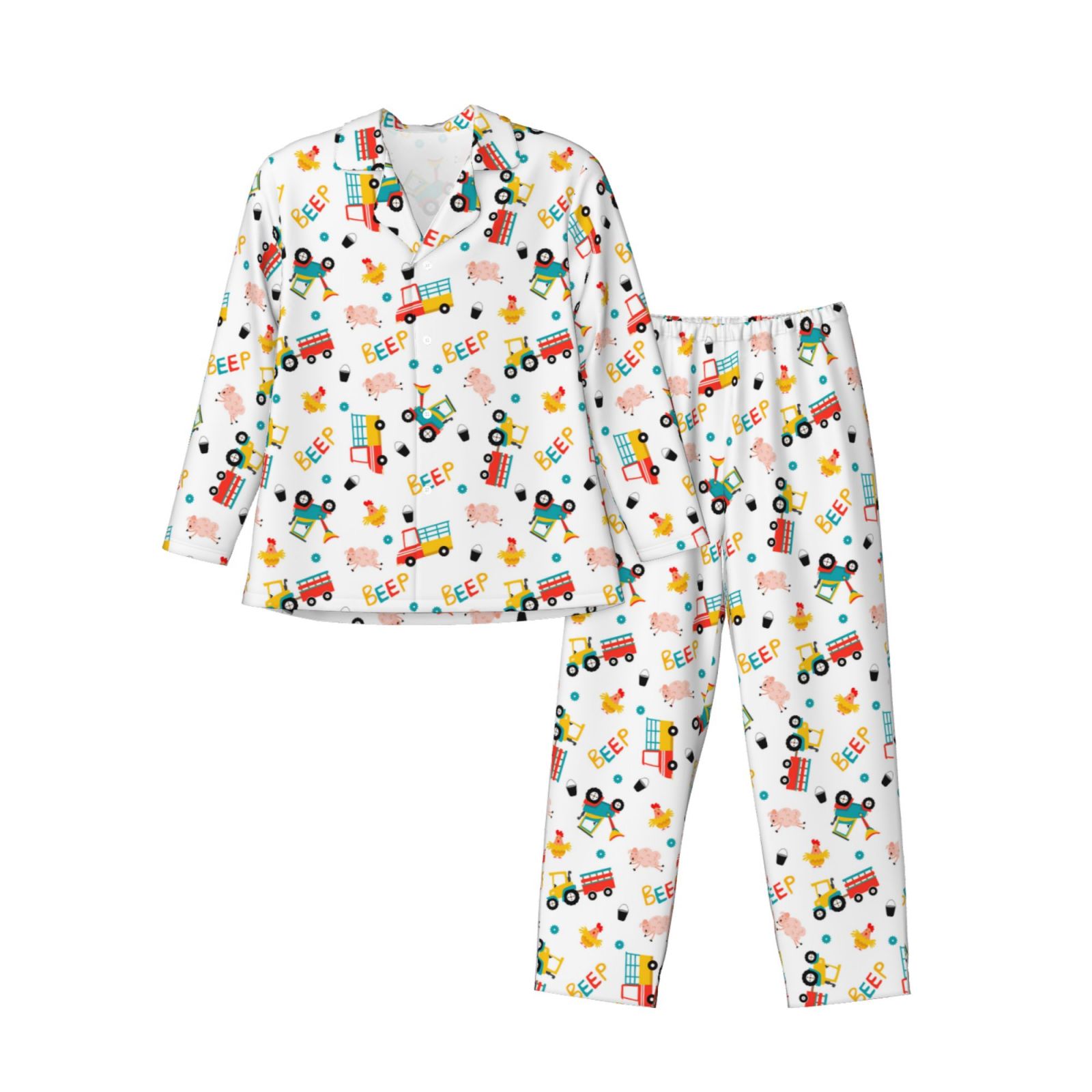 Zufioo Cute tractor and vehicle Mens Pajamas Set, Mens Long-Sleeved ...