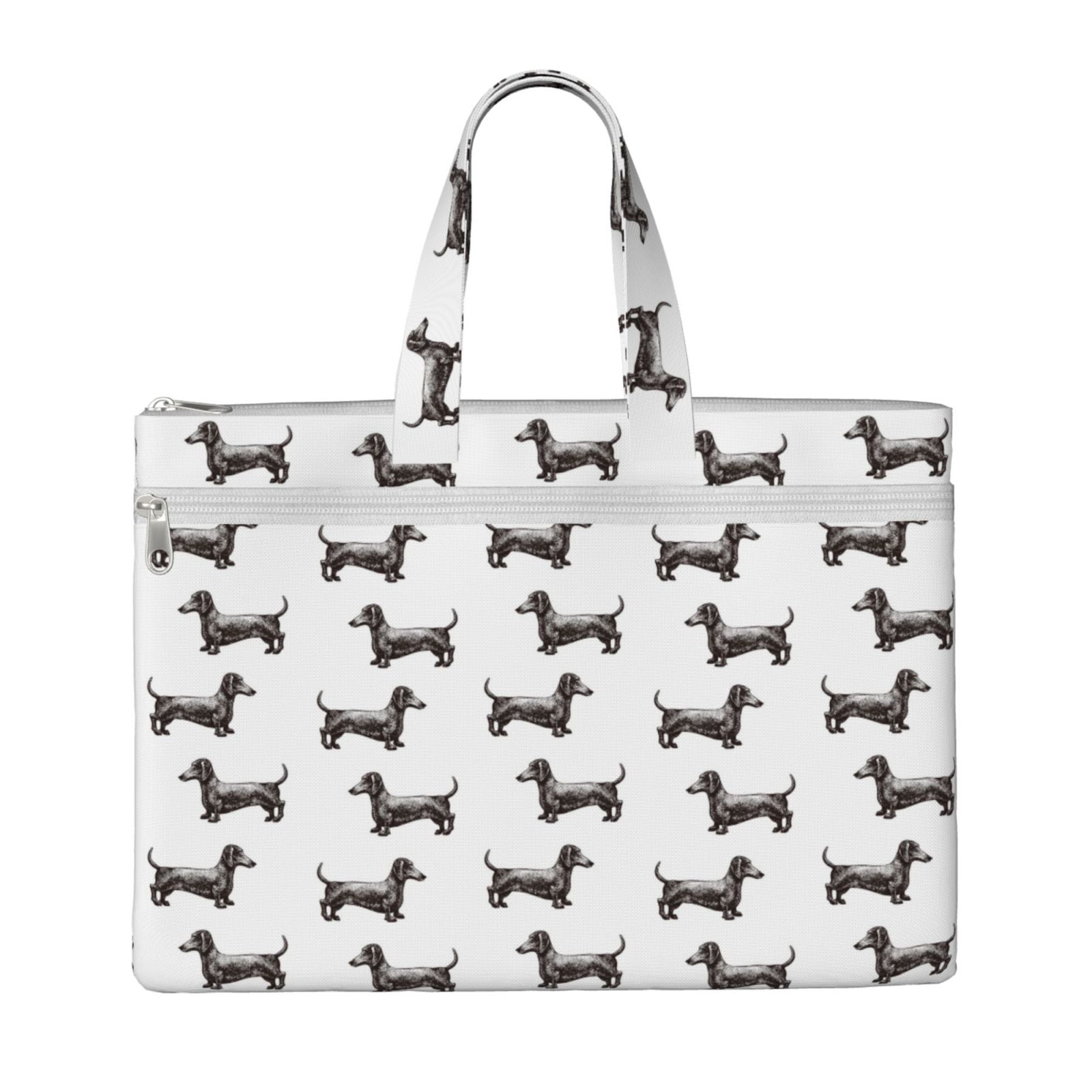 Zufioo Dachshund Dog Puppy Print Canvas Hand-Held Document Bag ...