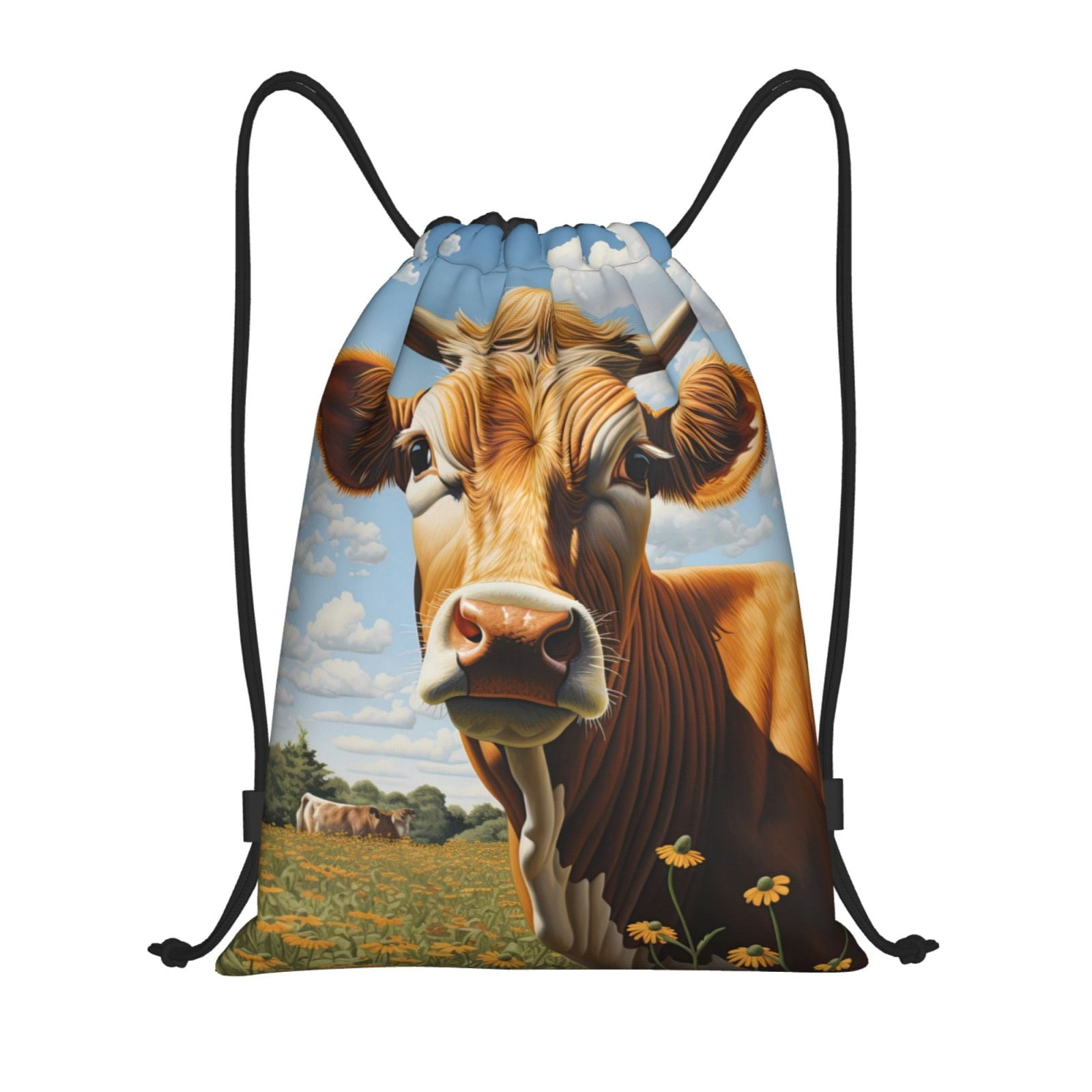 Zufioo Daisy Flower Field Cow Sports Cinch Sack Gym String Bags Machine ...