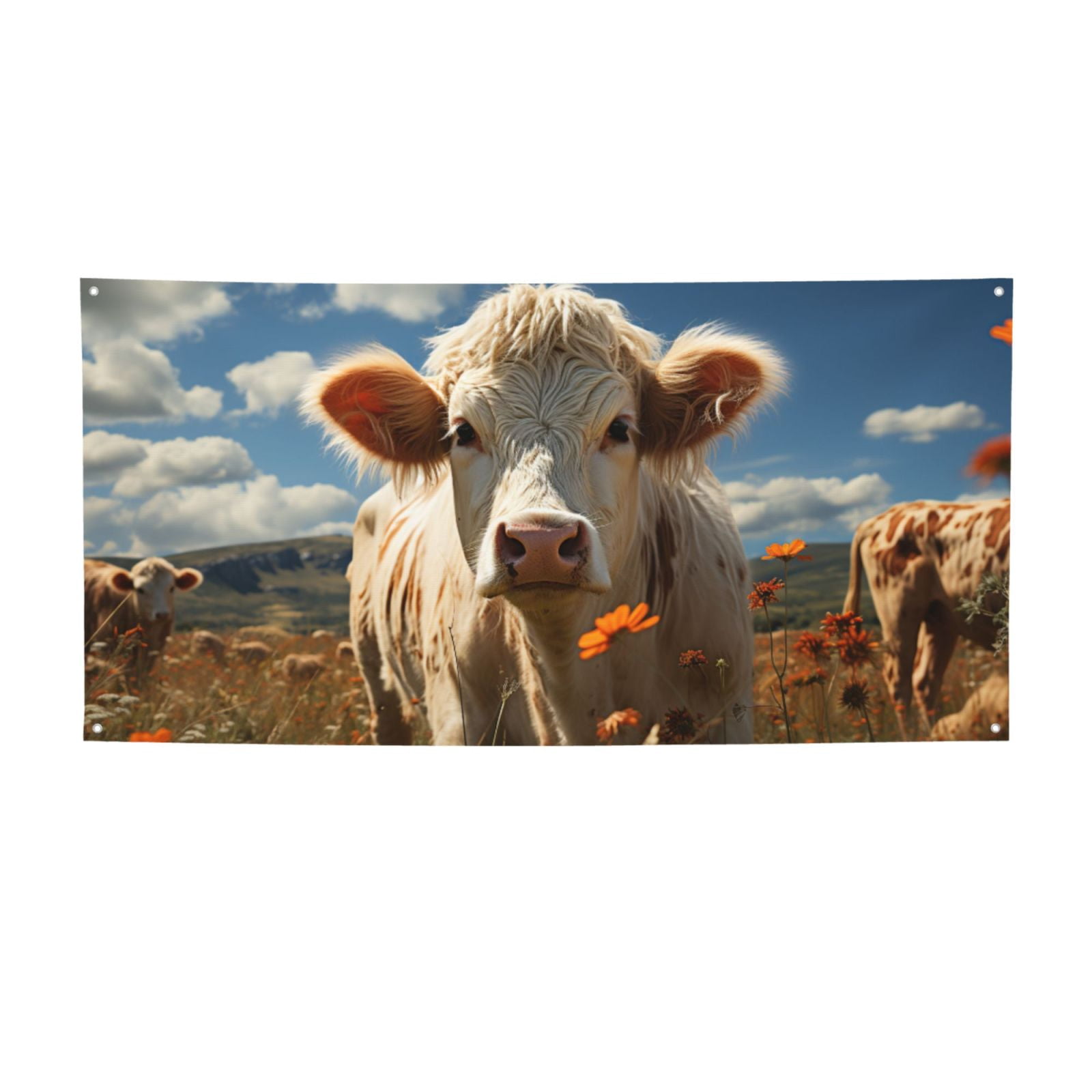 Zufioo Daisy Meadow Cow Print Holiday Banners, Party Banners, Hanging ...