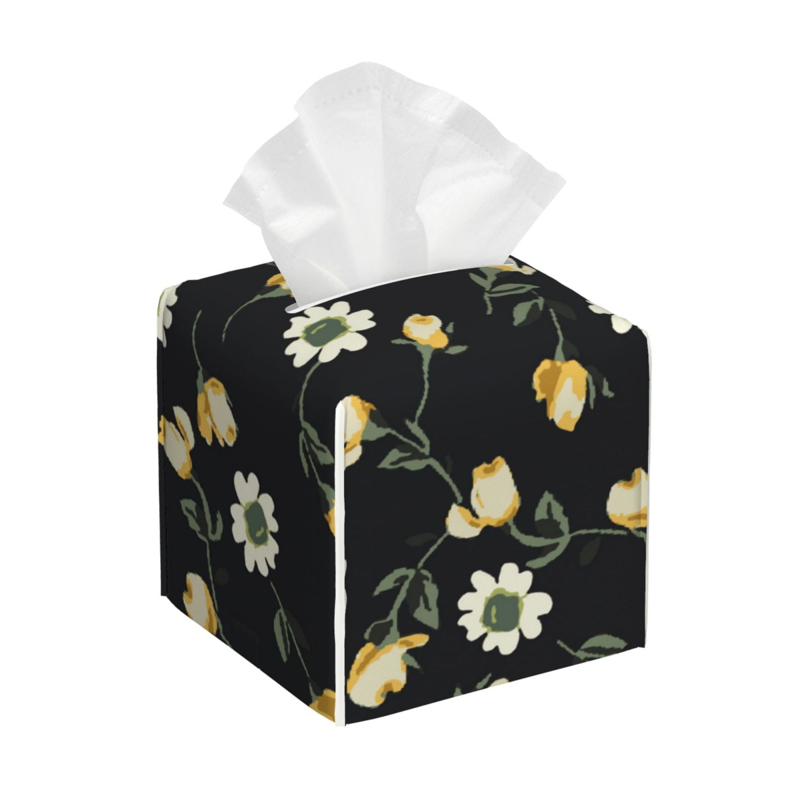Zufioo Daisy Tissue Box Cover, Tissue Box Cover Holder Square PU ...