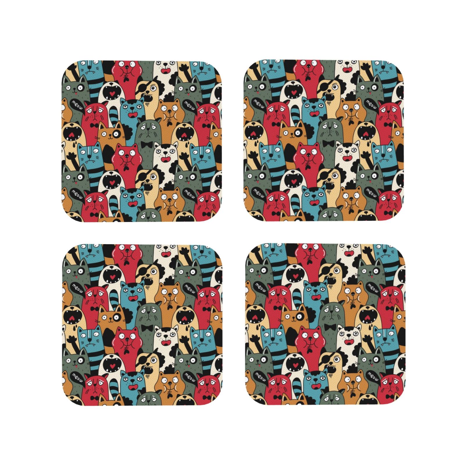 Zufioo Different Cats 1 Print Leather Coaster Set, Decorative PVC ...