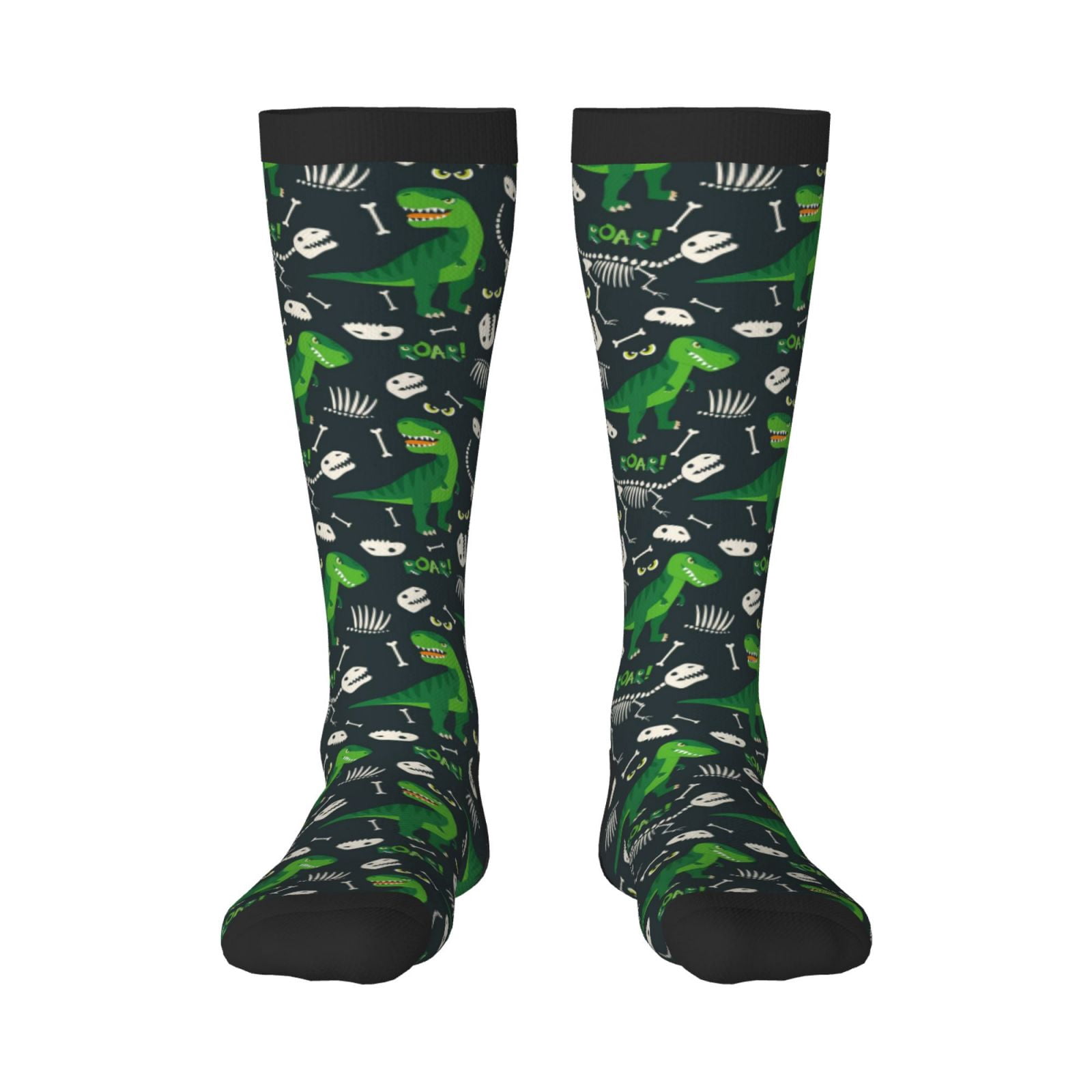 Zufioo Dinosaur and Bone Print Long High Thigh Socks Knee-High Warm ...