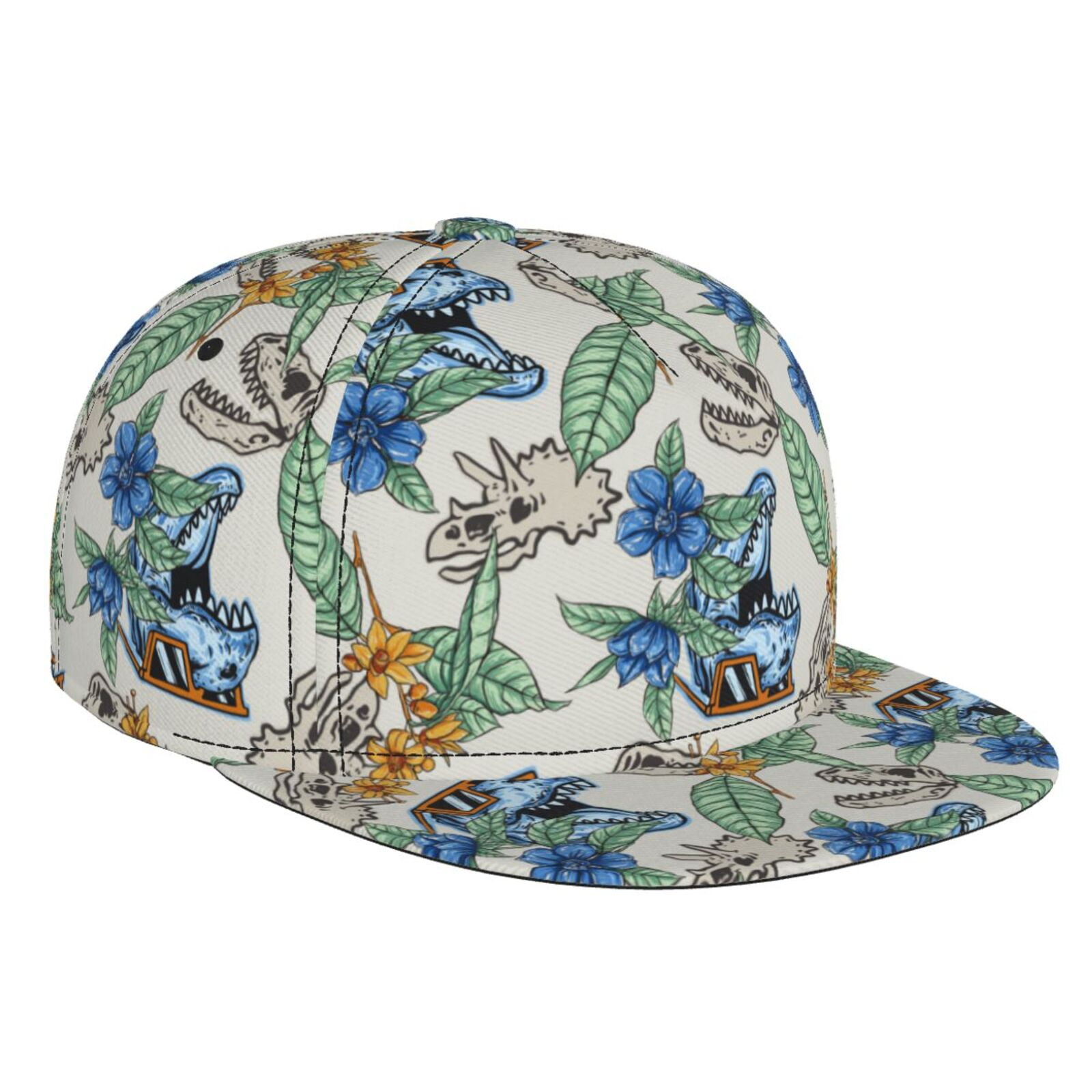 Zufioo Dinosaurs And Leaves Print Flat Brim Baseball Cap, Sun ...