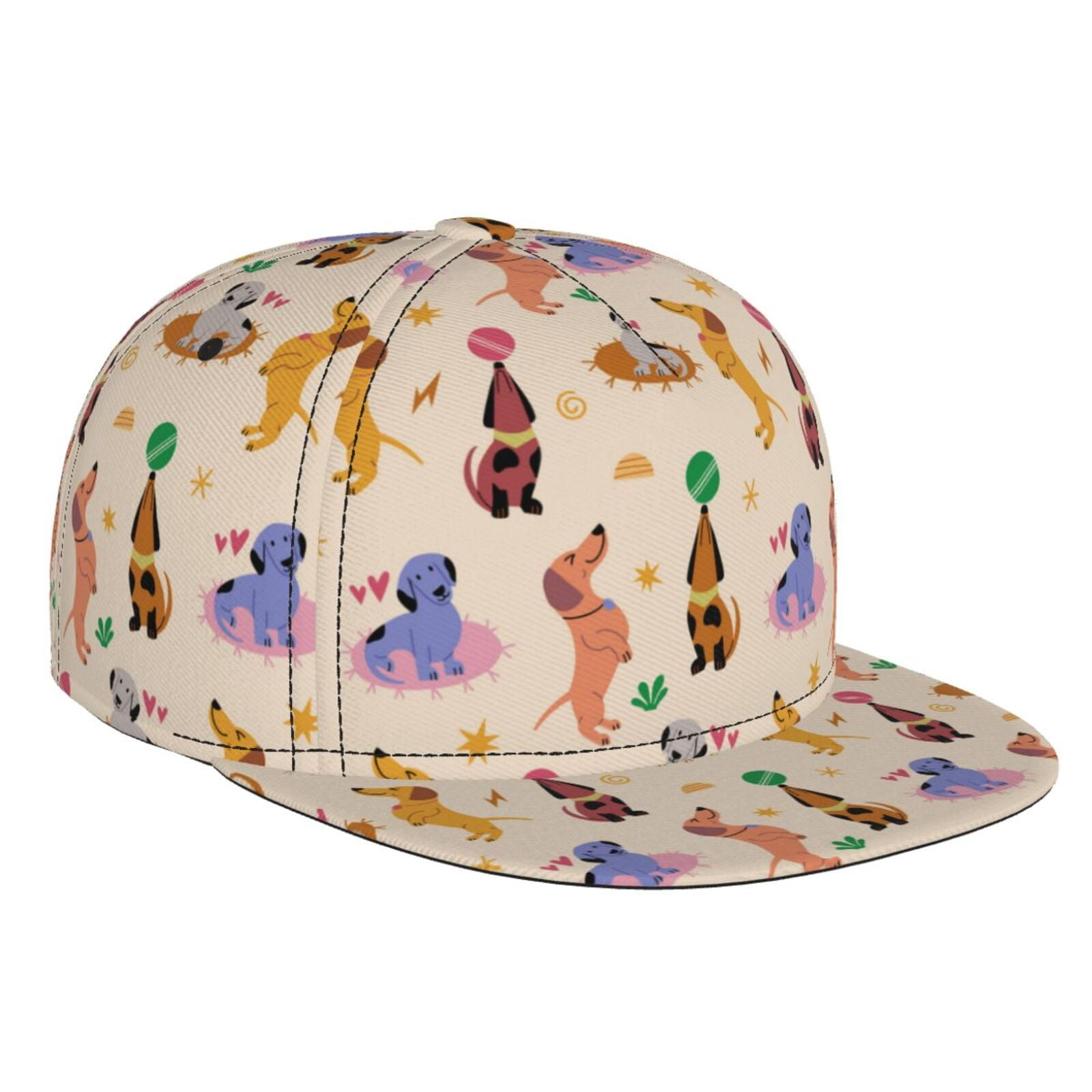Zufioo Dogs In Different Poses Print Flat Brim Baseball Cap, Sun ...