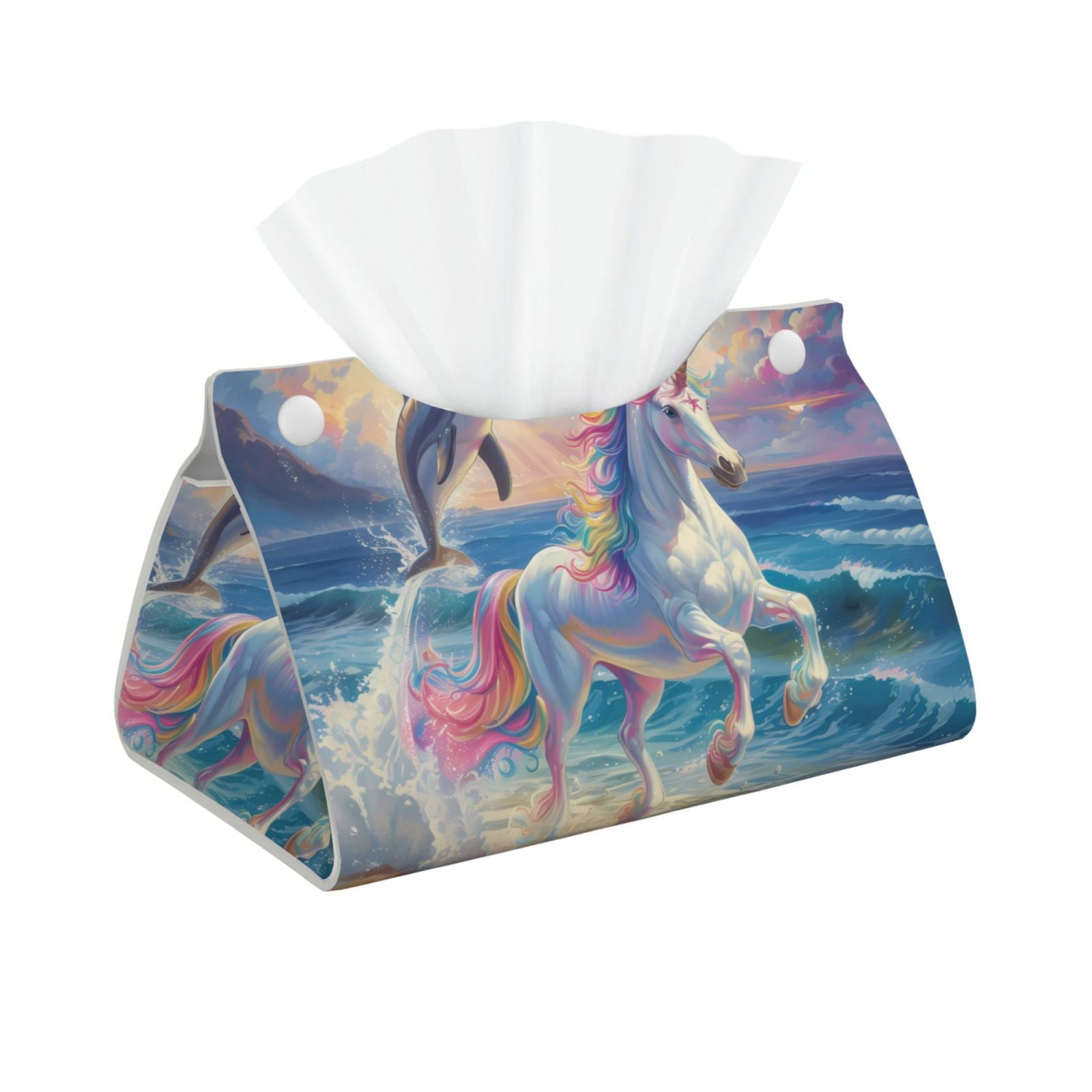 Zufioo Dolphin Rainbow Horse Print Long Leather Tissue Bag, PVC ...