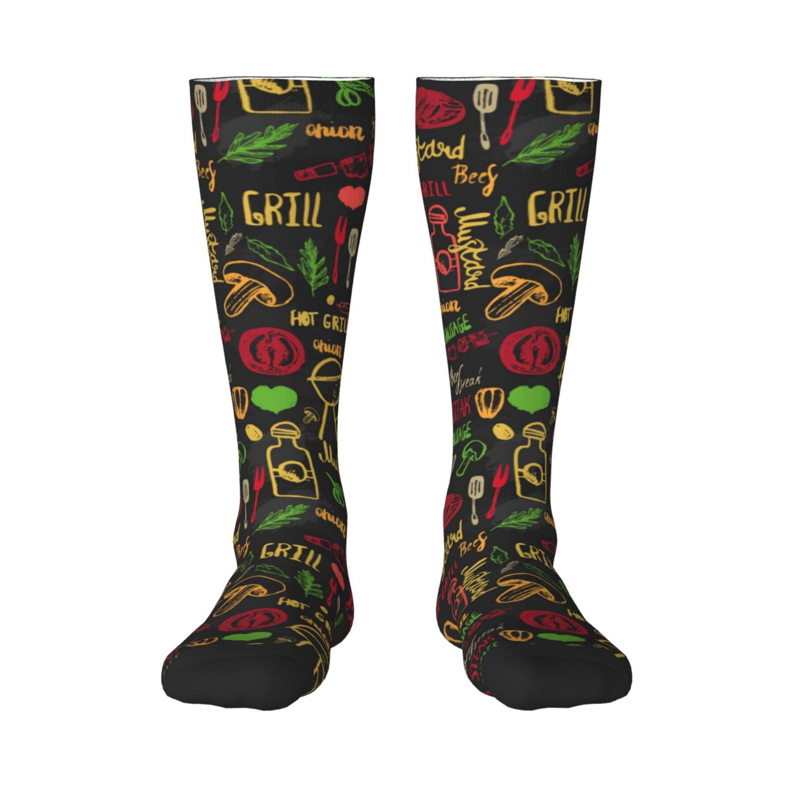 Zufioo Doodle Barbeque 1 Print Long High Thigh Socks Knee-High Warm ...