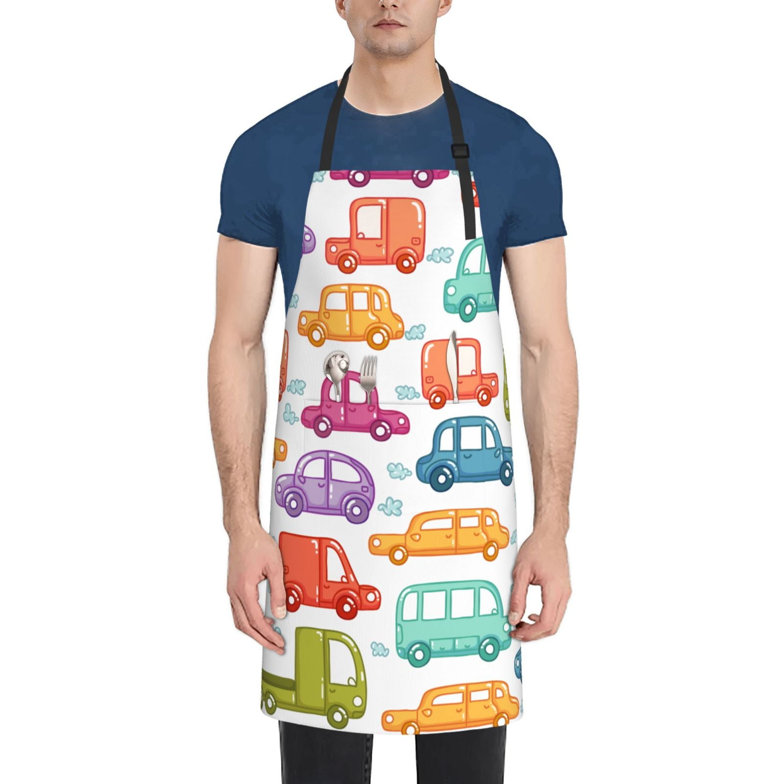 Zufioo Doodle Cars Print Adult Waterproof Apron, Cooking Apron, Flower ...