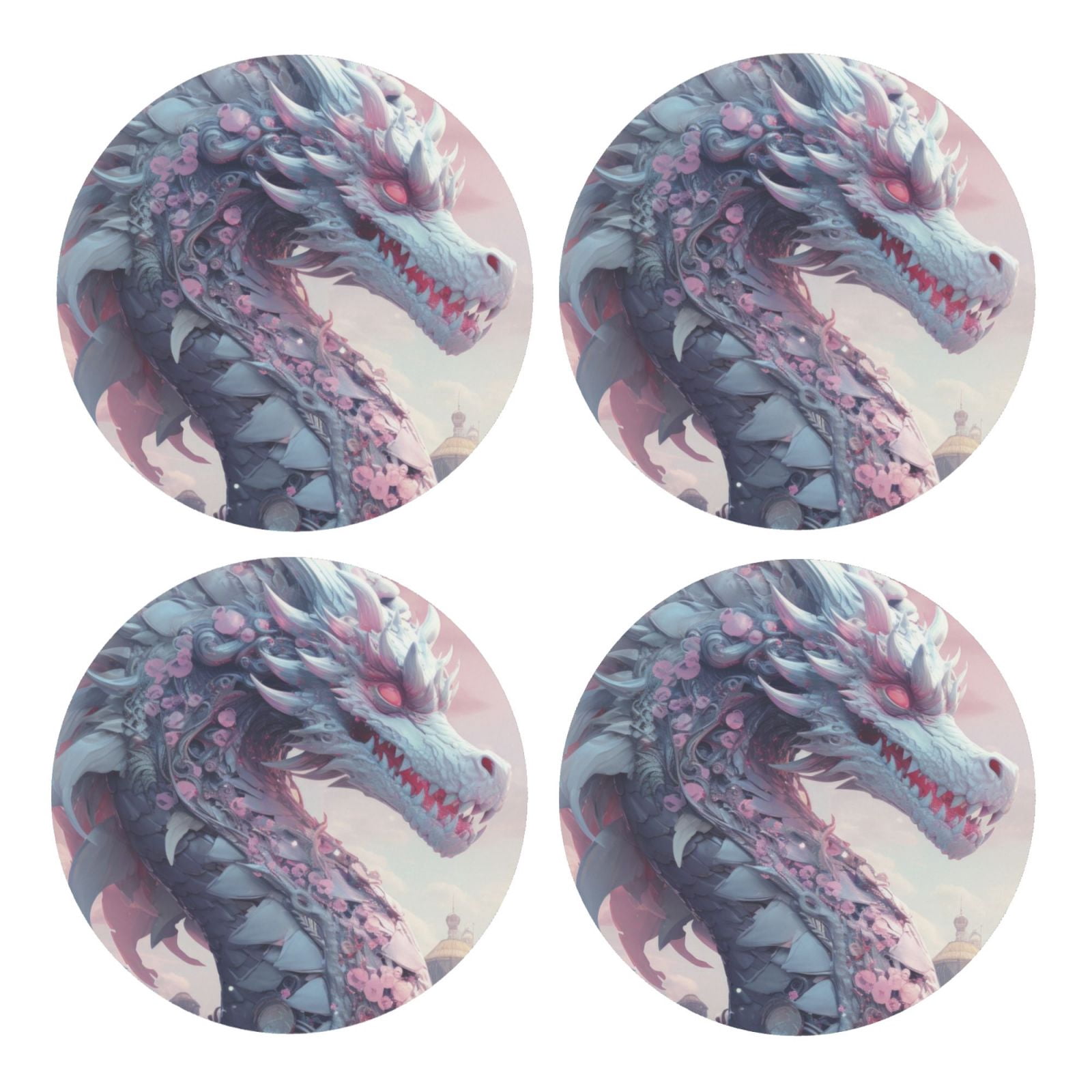 Zufioo Dragon1 4 PCS MDF Cork Coasters,4 inches Round Cup Coasters ...