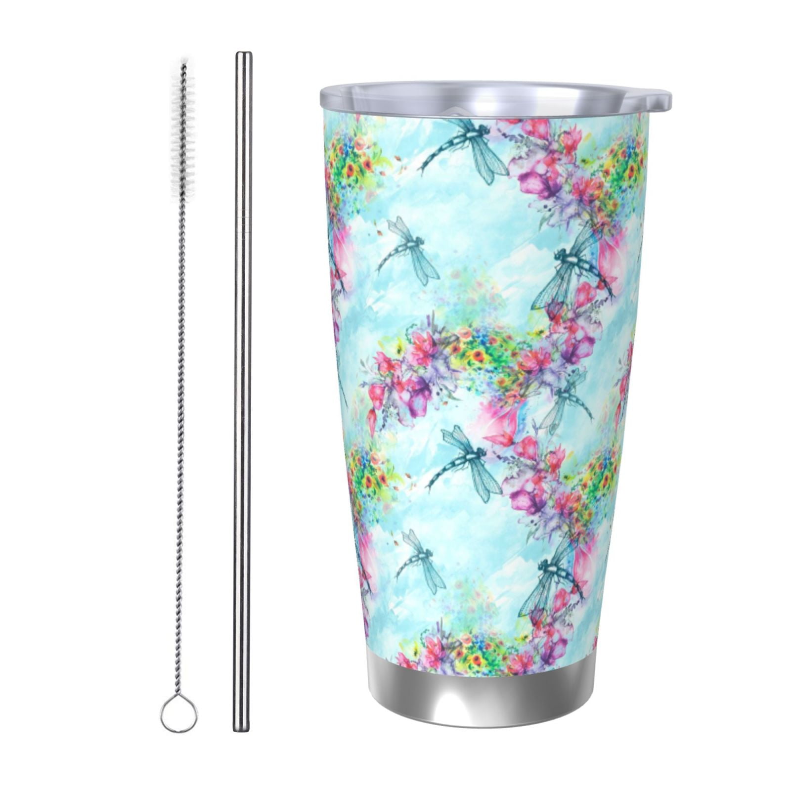Zufioo Dragonfly Floral Print 20OZ Stainless Steel Car Cup, Direct ...