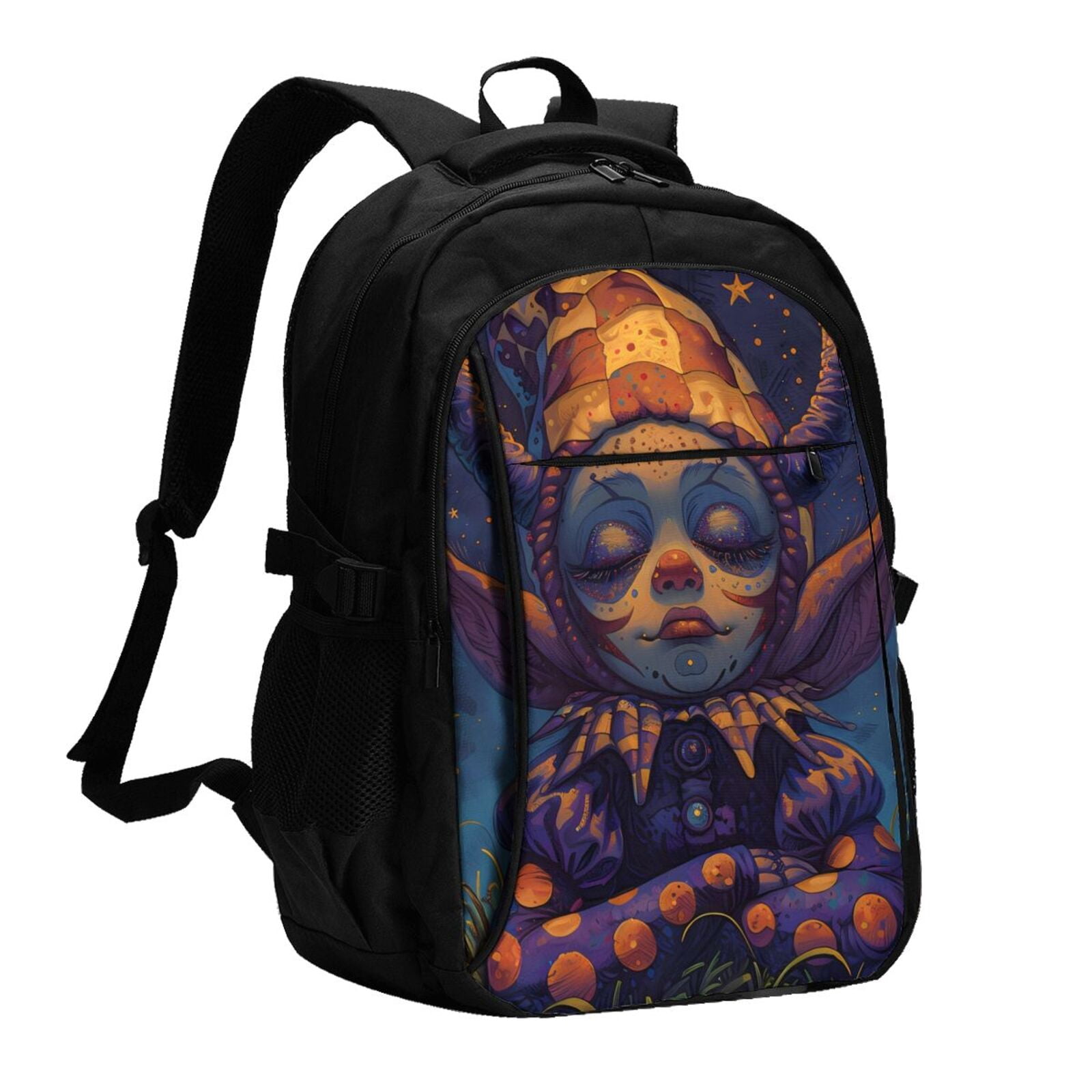 Zufioo Dreamy Jester Under Stars Print USB Backpack, Multi-Pocket ...