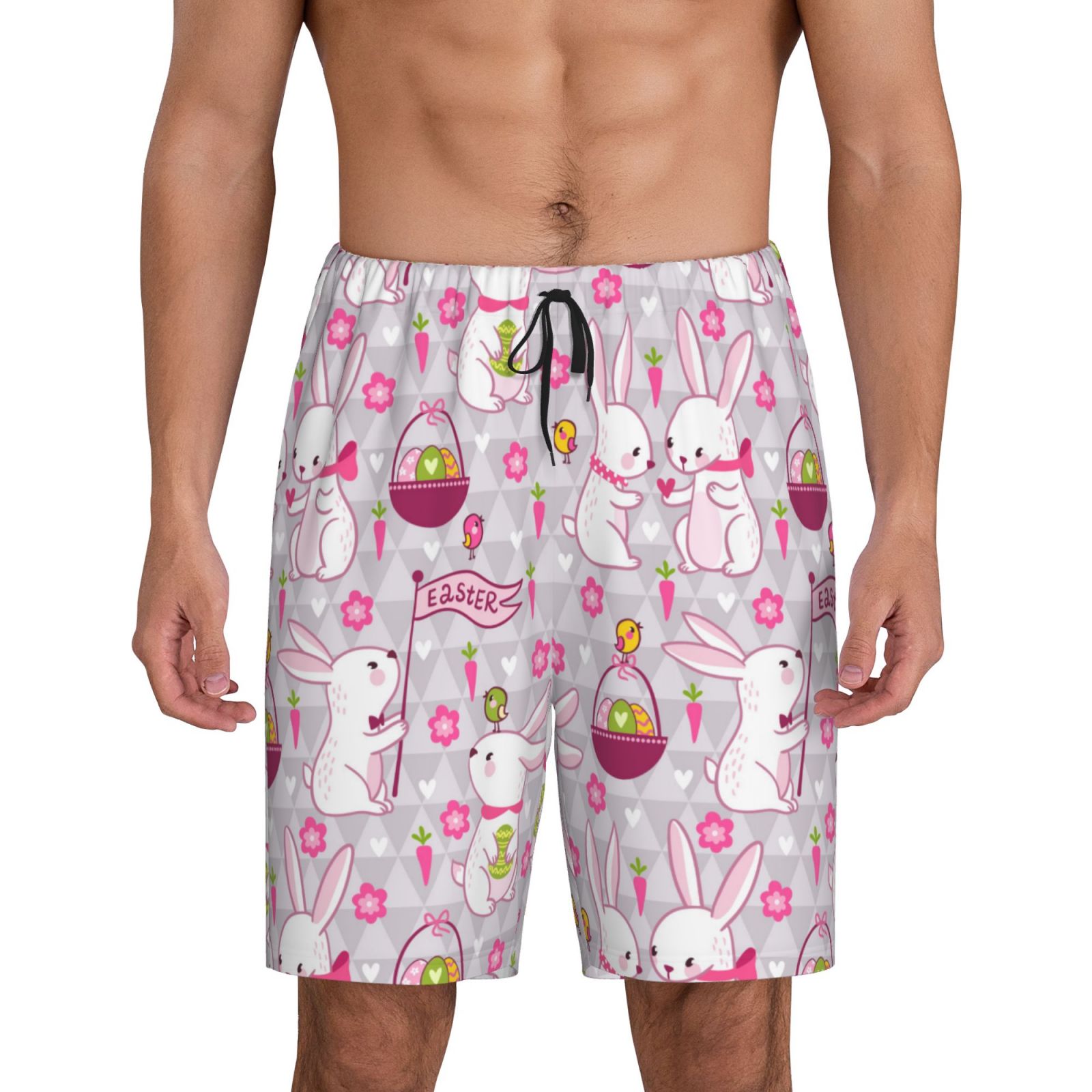 Zufioo Easter Rabbit Print Men's Short Pajamas, Home Wear Pocket Summer ...