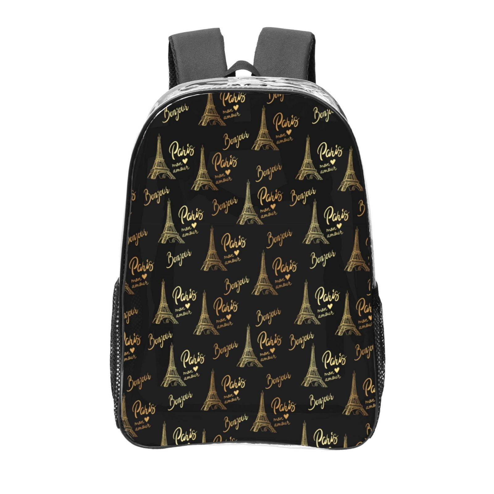 Zufioo Eiffel Tower Print Transparent Backpack, 16-inch PVC Waterproof ...