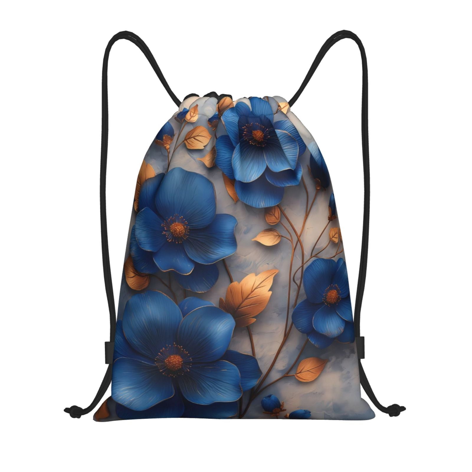 Zufioo Elegant Blue Gold Blooms Sports Cinch Sack Gym String Bags ...