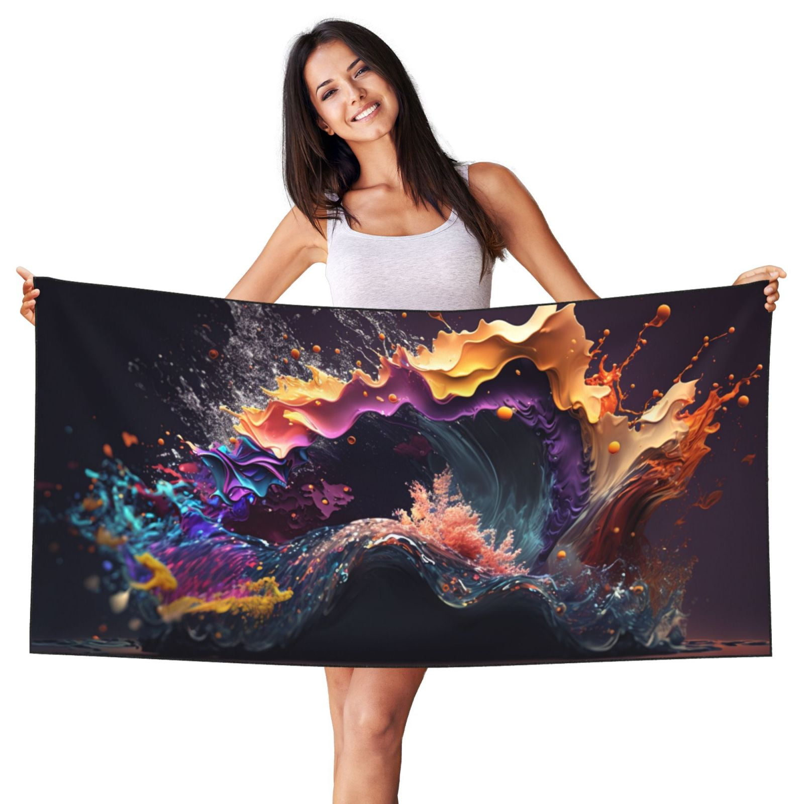 Zufioo Explosive Fluid Splash Art Print Silver Fox Fleece Beach Towel ...