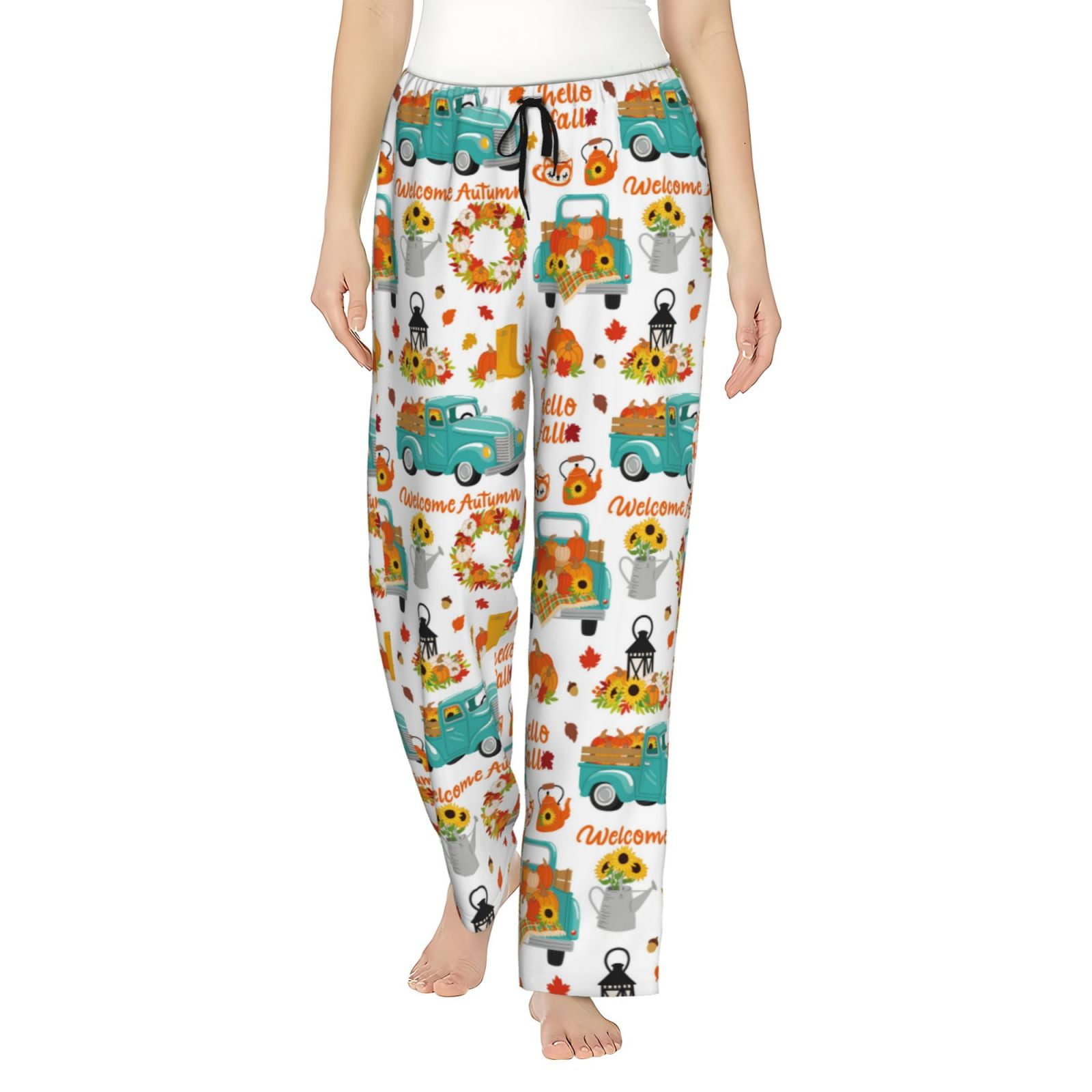 Zufioo Fall Pumpkins And Sunflowers Women Pajama Pants Drawstring ...