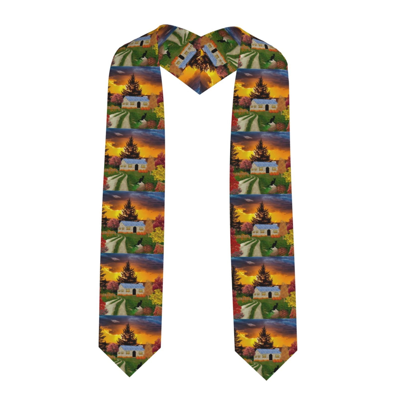 Zufioo Fall Village Scenery Print Graduation Shawl Ribbon, Graduation ...