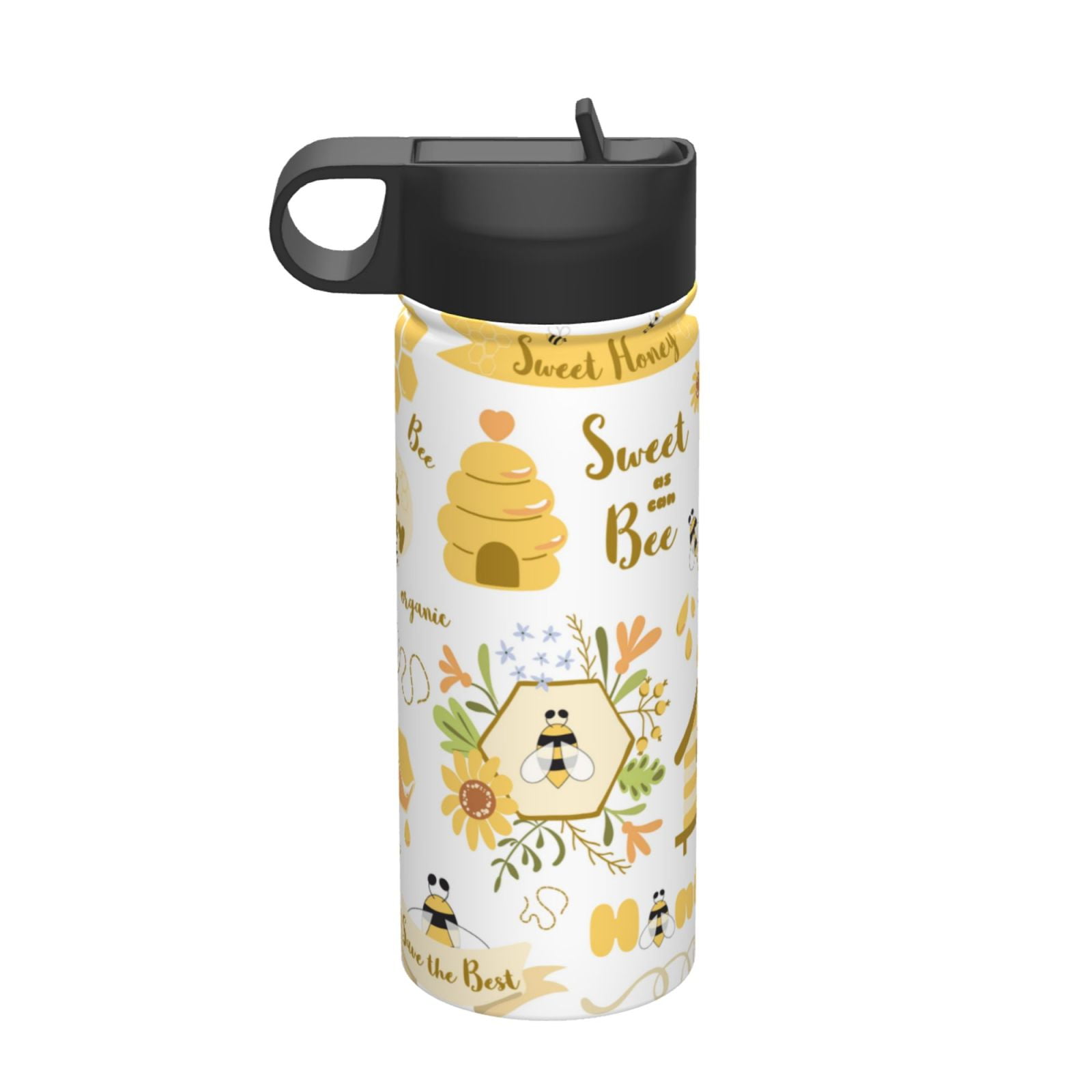Zufioo Farm Bee Cute Honey Print 18OZ Insulated Space Bottle with Straw ...