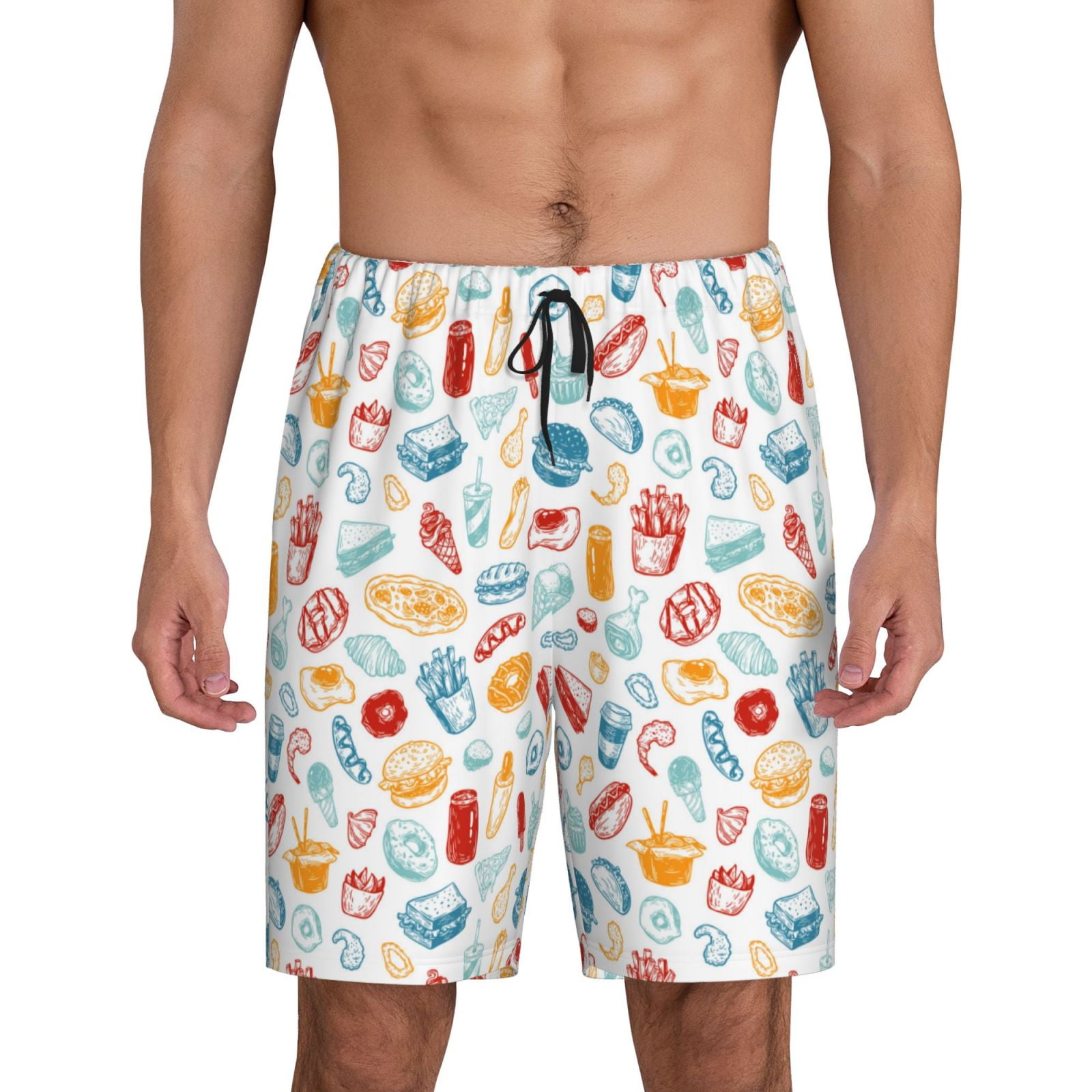 Zufioo Fast Food 2 Print Men's Short Pajamas, Home Wear Pocket Summer ...