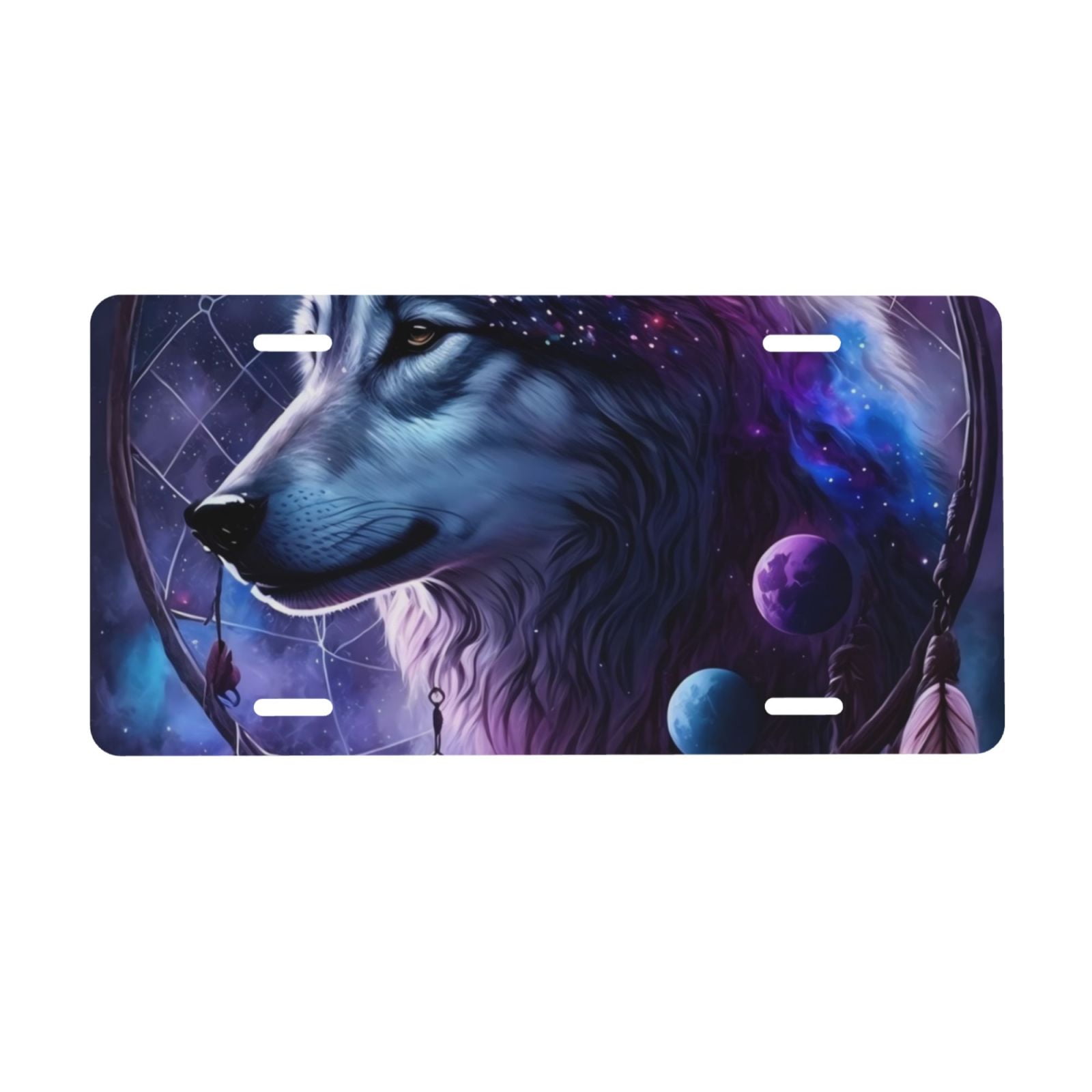Zufioo Feathered Wolf Print Car Aluminum Front License Plate, 12x6 Inch ...
