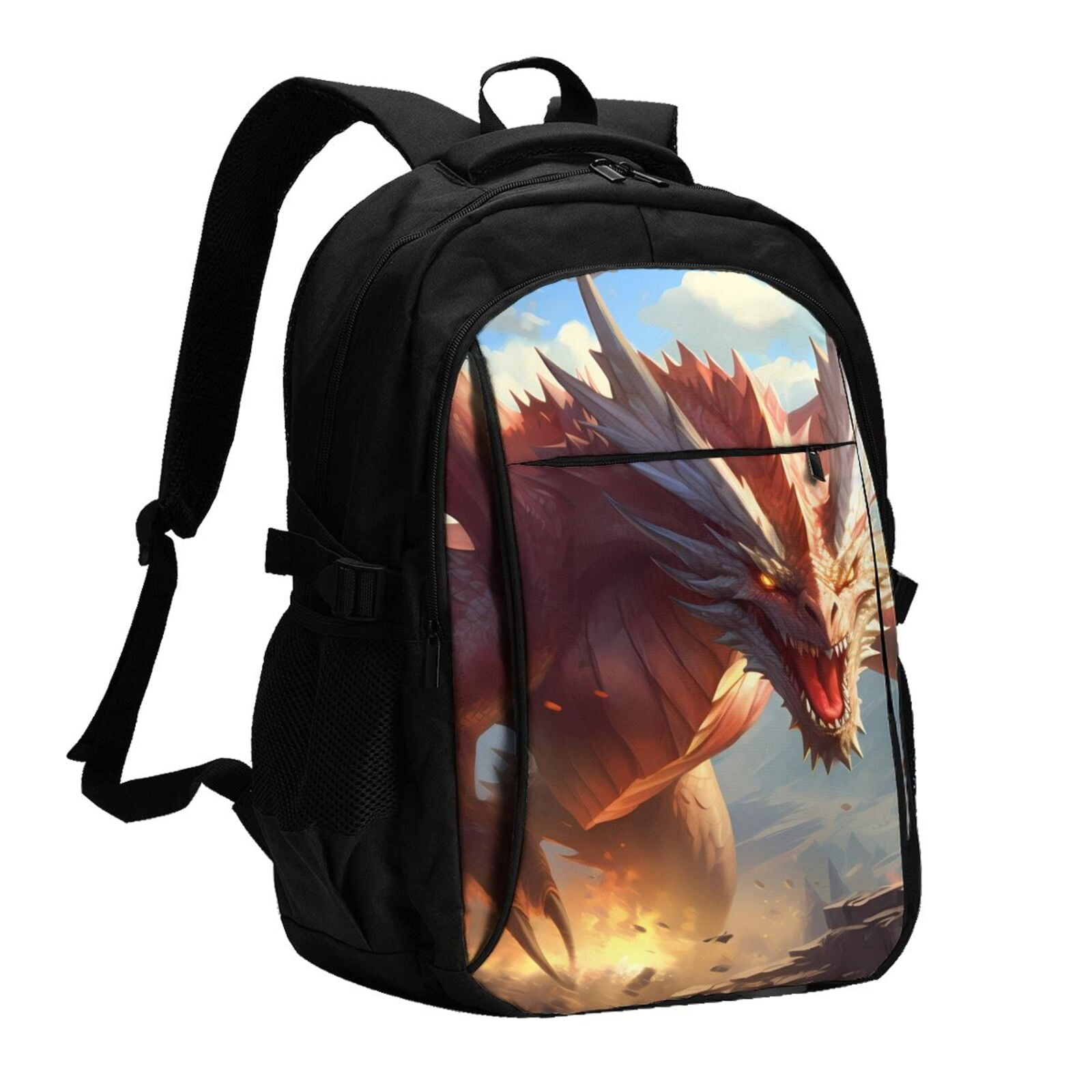 Zufioo Ferocious Dragon Fury Print USB Backpack, Multi-Pocket Design ...