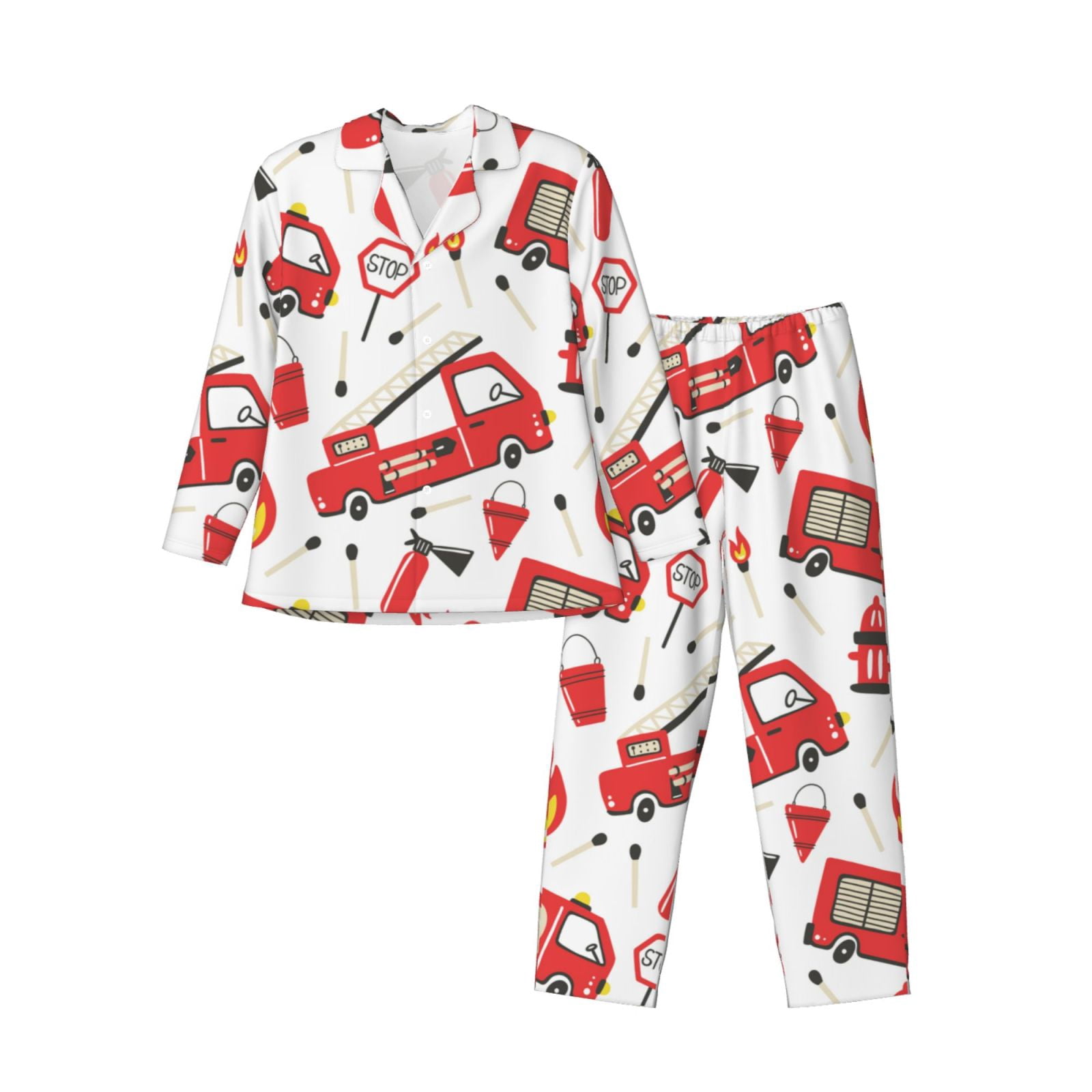 Zufioo Fire Truck Mens Pajamas Set, Mens Long-Sleeved Pajama and Pajama ...