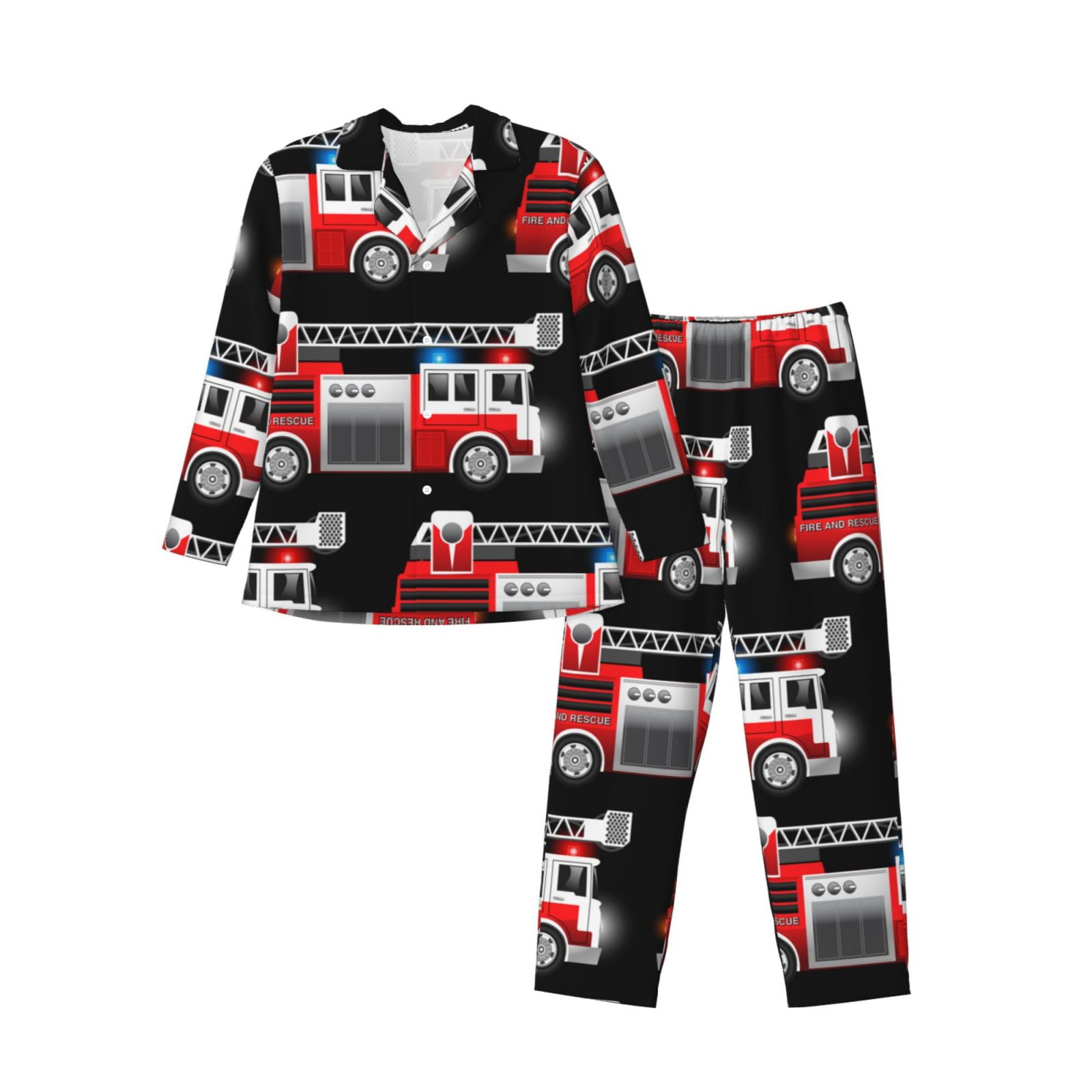 Zufioo Fire and Rescue Truck Mens Pajamas Set, Mens Long-Sleeved Pajama ...