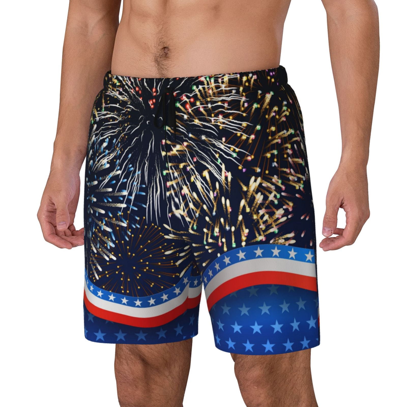 Zufioo Fireworks Mens Swimsuit Trunks with Compression Liner,Quick Dry ...