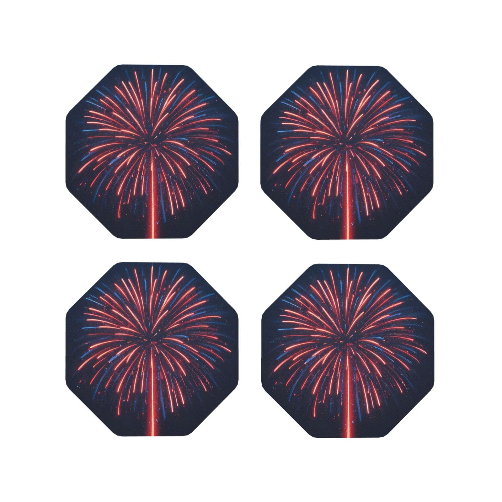 Zufioo Fireworks3 Print Leather Coaster Set, Decorative PVC Coasters 4 ...