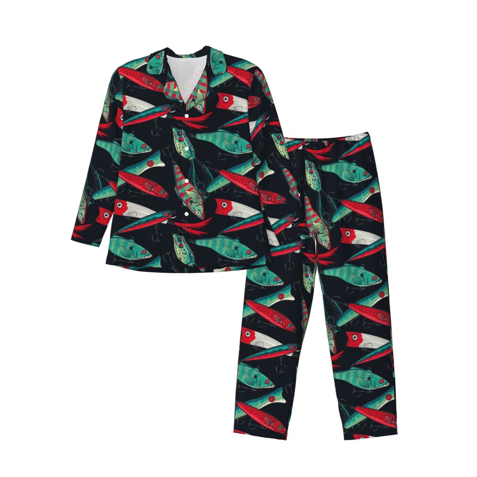 Zufioo Fishing Lure Mens Pajamas Set, Mens Long-Sleeved Pajama and ...