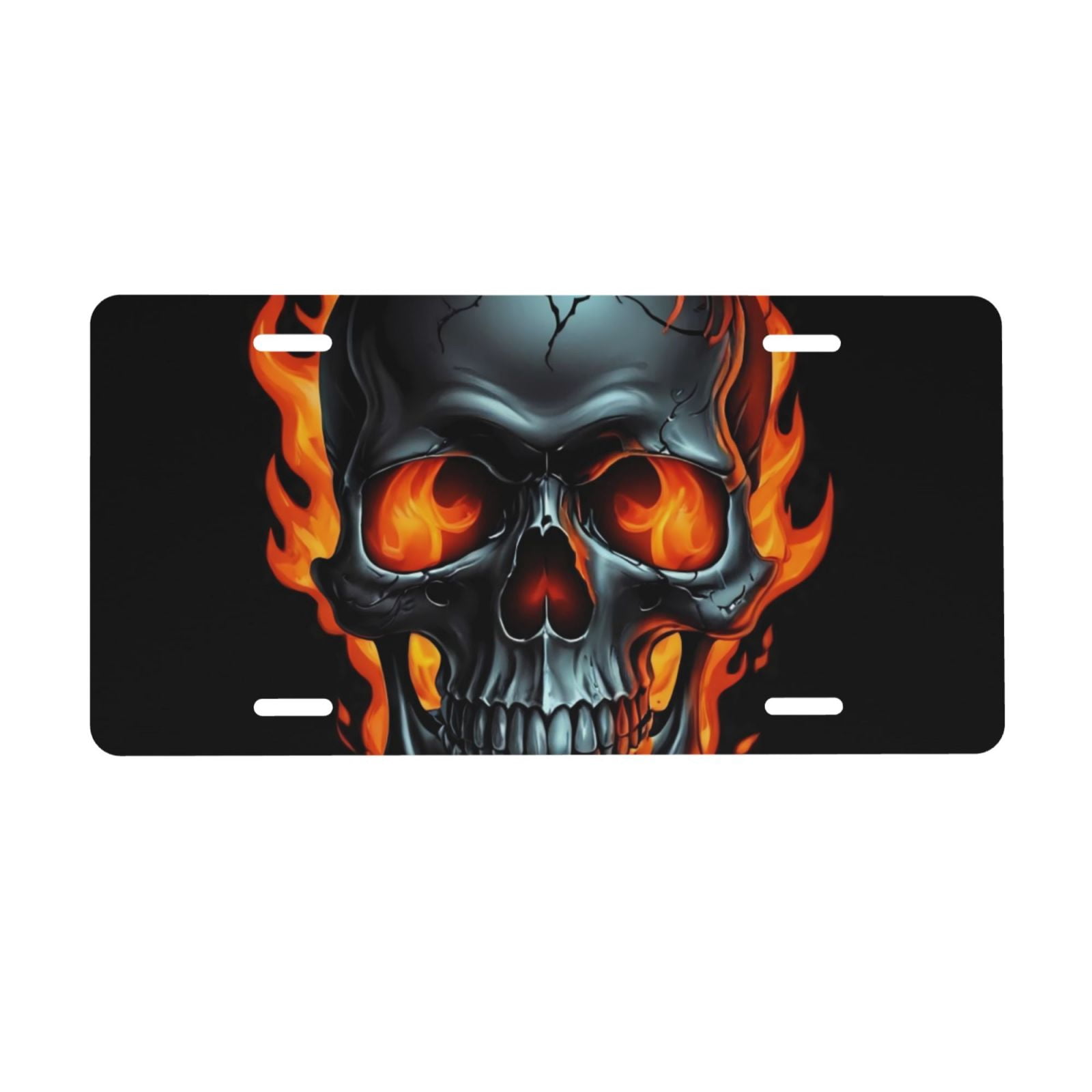 Zufioo Flame Metal Skull Print Car Aluminum Front License Plate, 12x6 ...