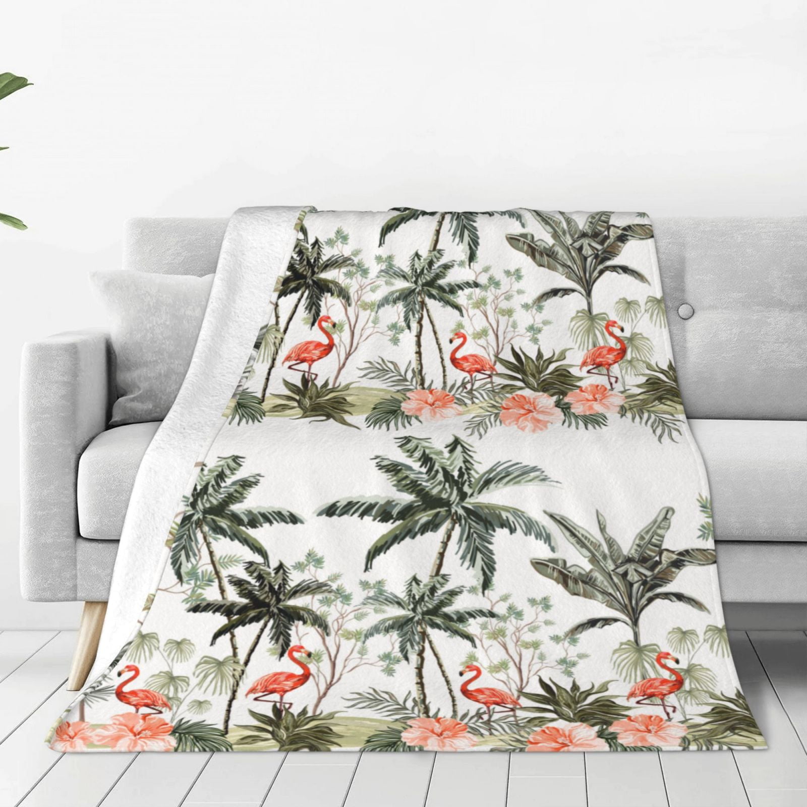Zufioo Flamingo Palm Trees Fleece Blanket Queen Size,Plush Bed Blanket ...
