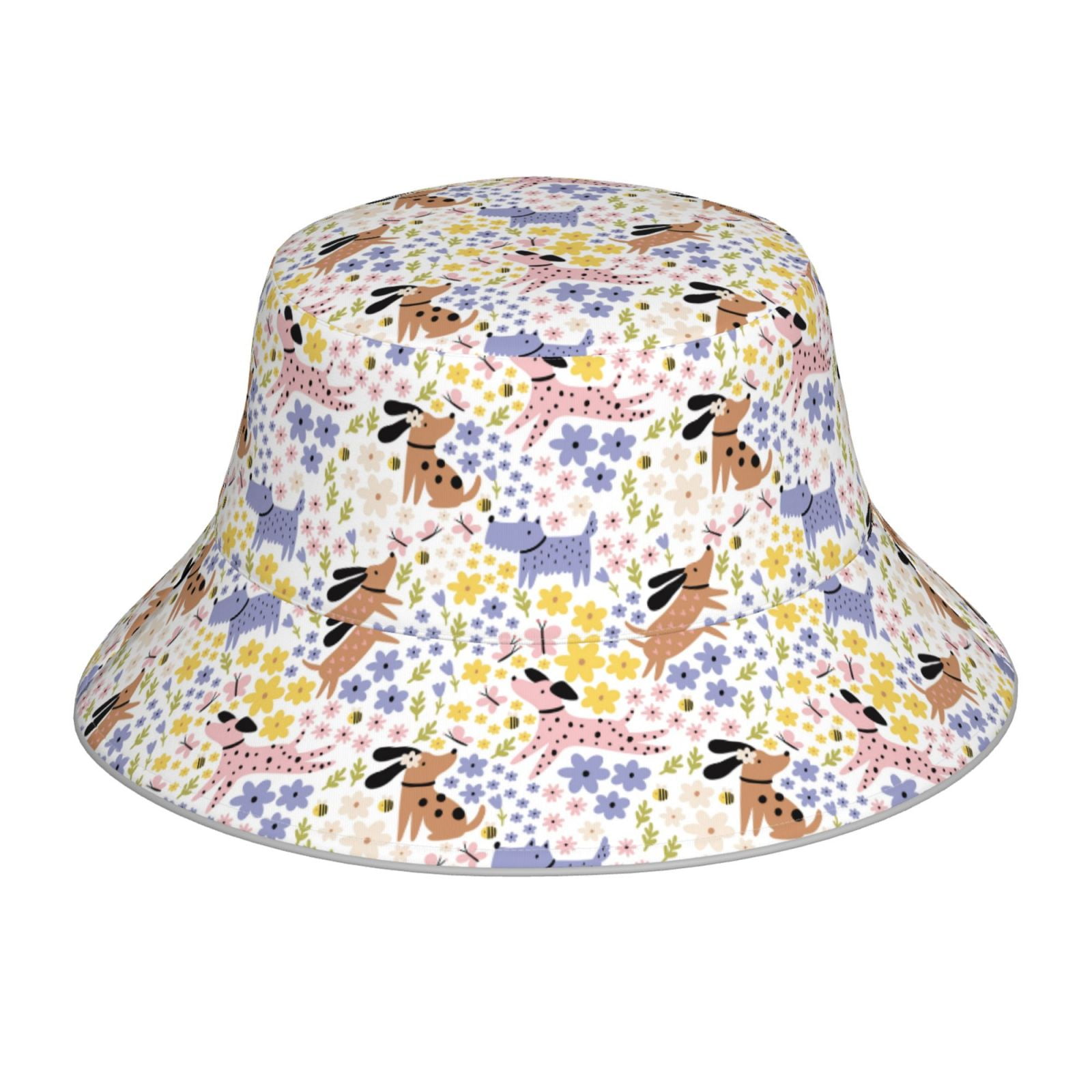 Zufioo Floral Puppy Waterproof Reflective Holographic Bucket Hat,Men ...