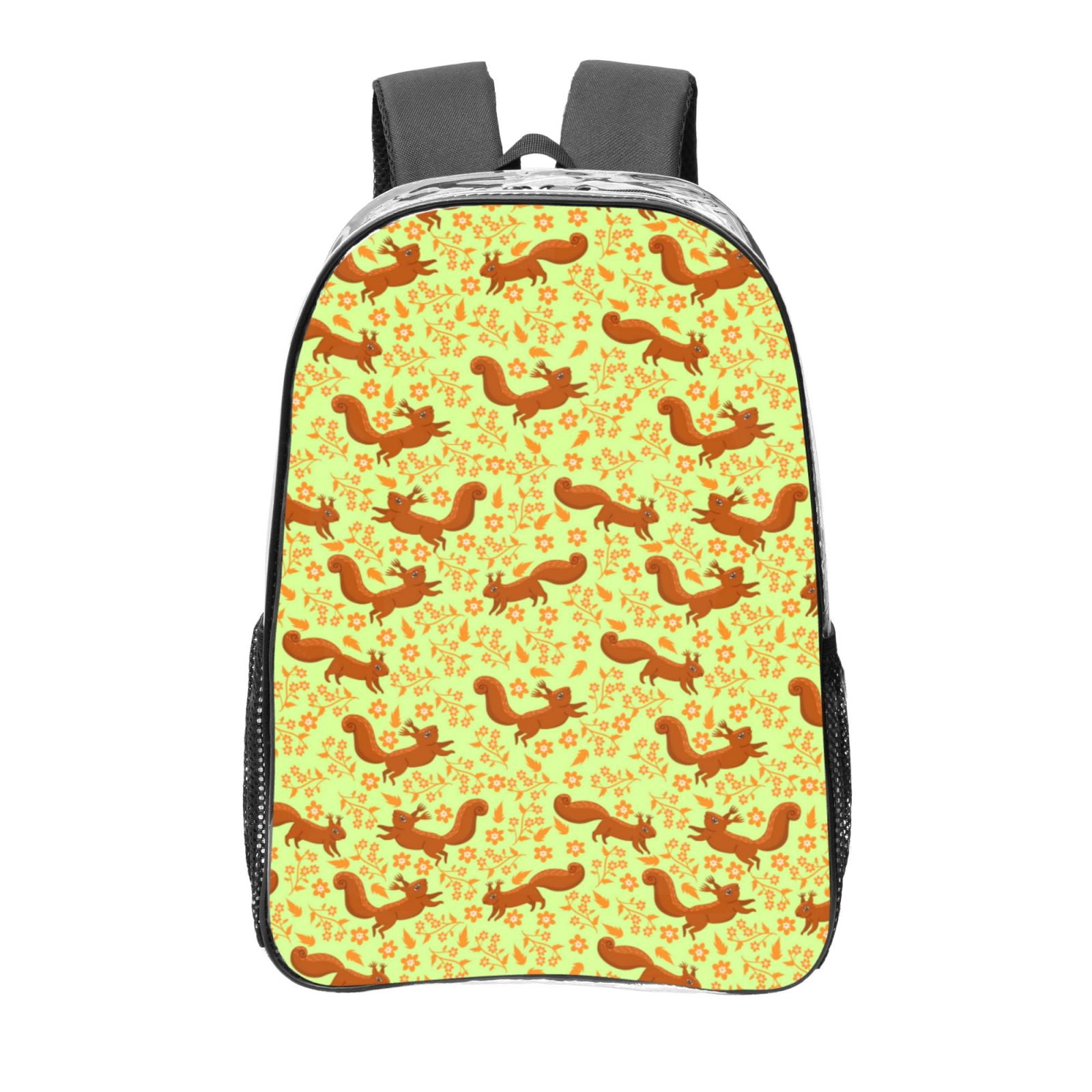 Zufioo Floral Squirrel Print Transparent Backpack, 16-inch PVC ...
