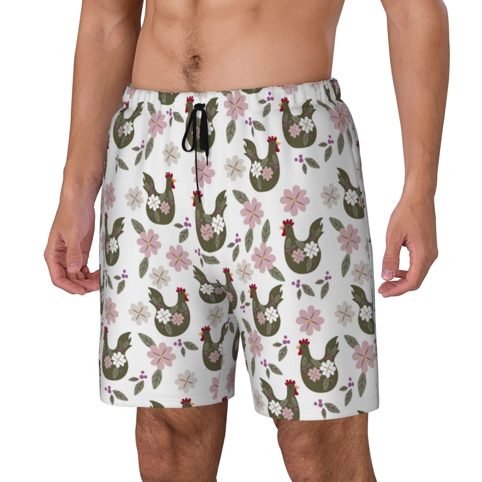 Zufioo Flowe Rooster Mens Swimsuit Trunks with Compression Liner,Quick ...