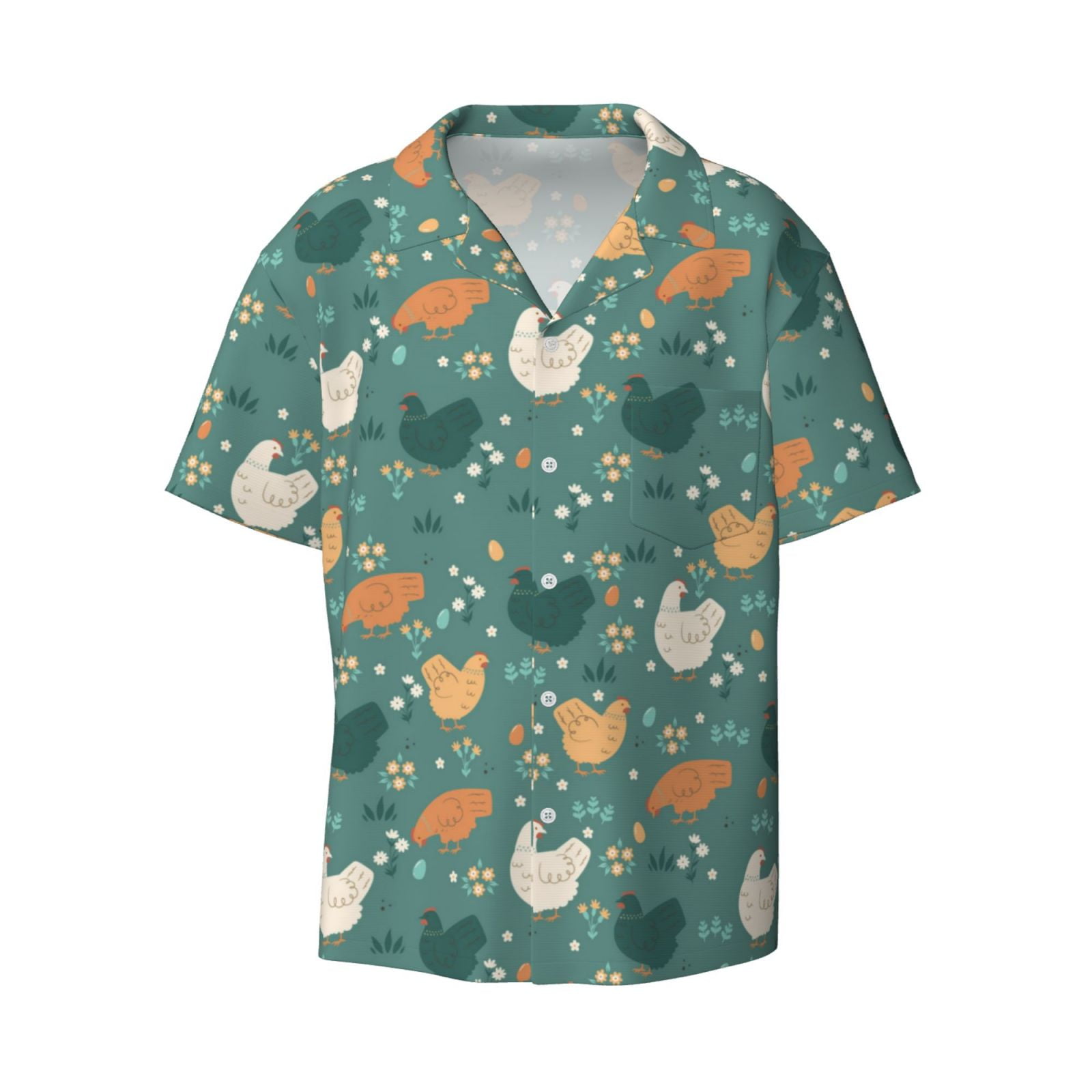 Zufioo Flowe Rooster Print Mens Button Down Short Sleeve Shirt,Classic ...