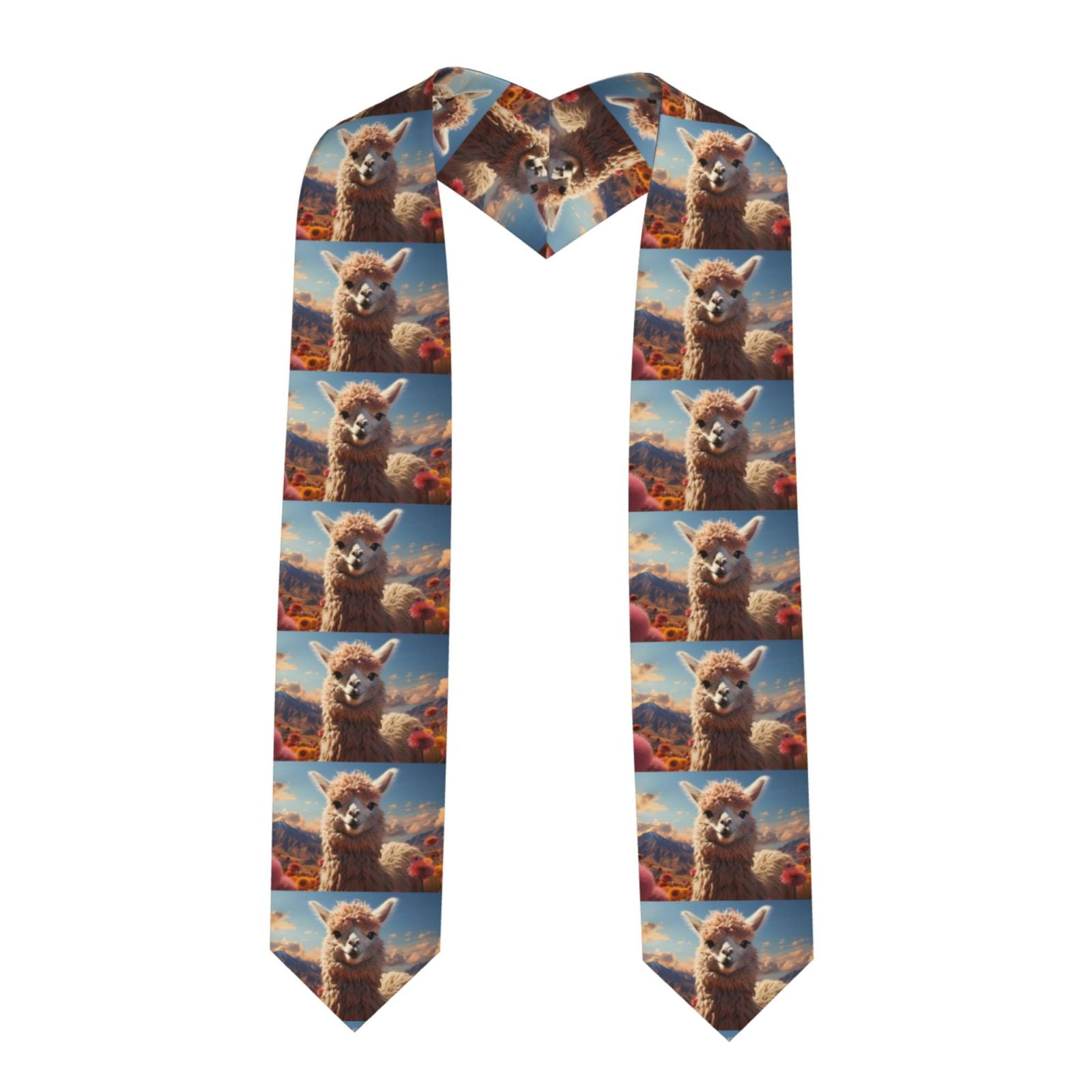 Zufioo Fluffy Alpaca Mountain Meadow Print Graduation Shawl Ribbon ...