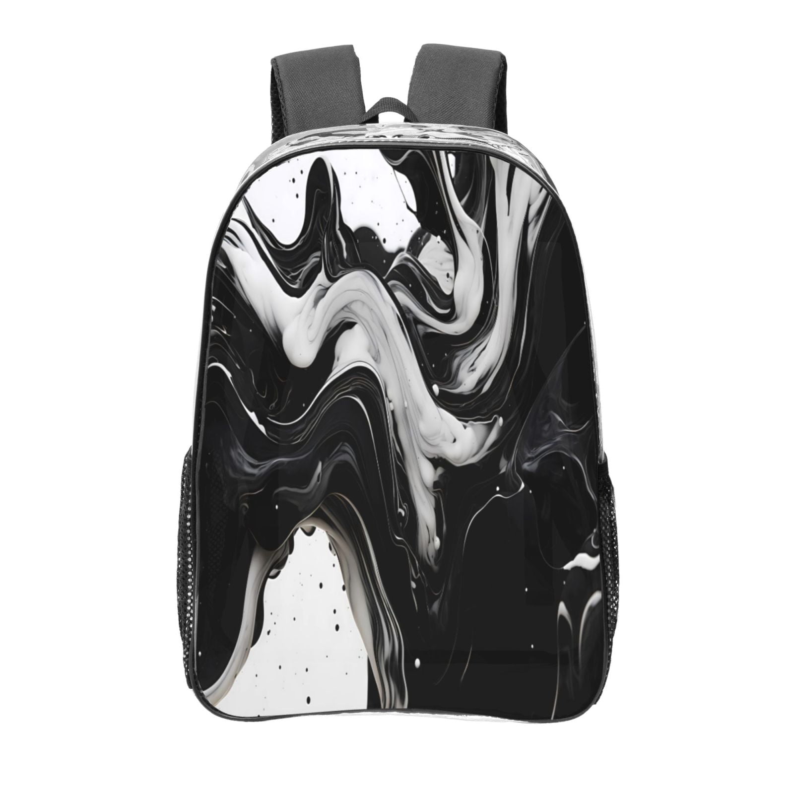 Zufioo Fluid Black White Paint Swirls Print Transparent Backpack, 16 ...