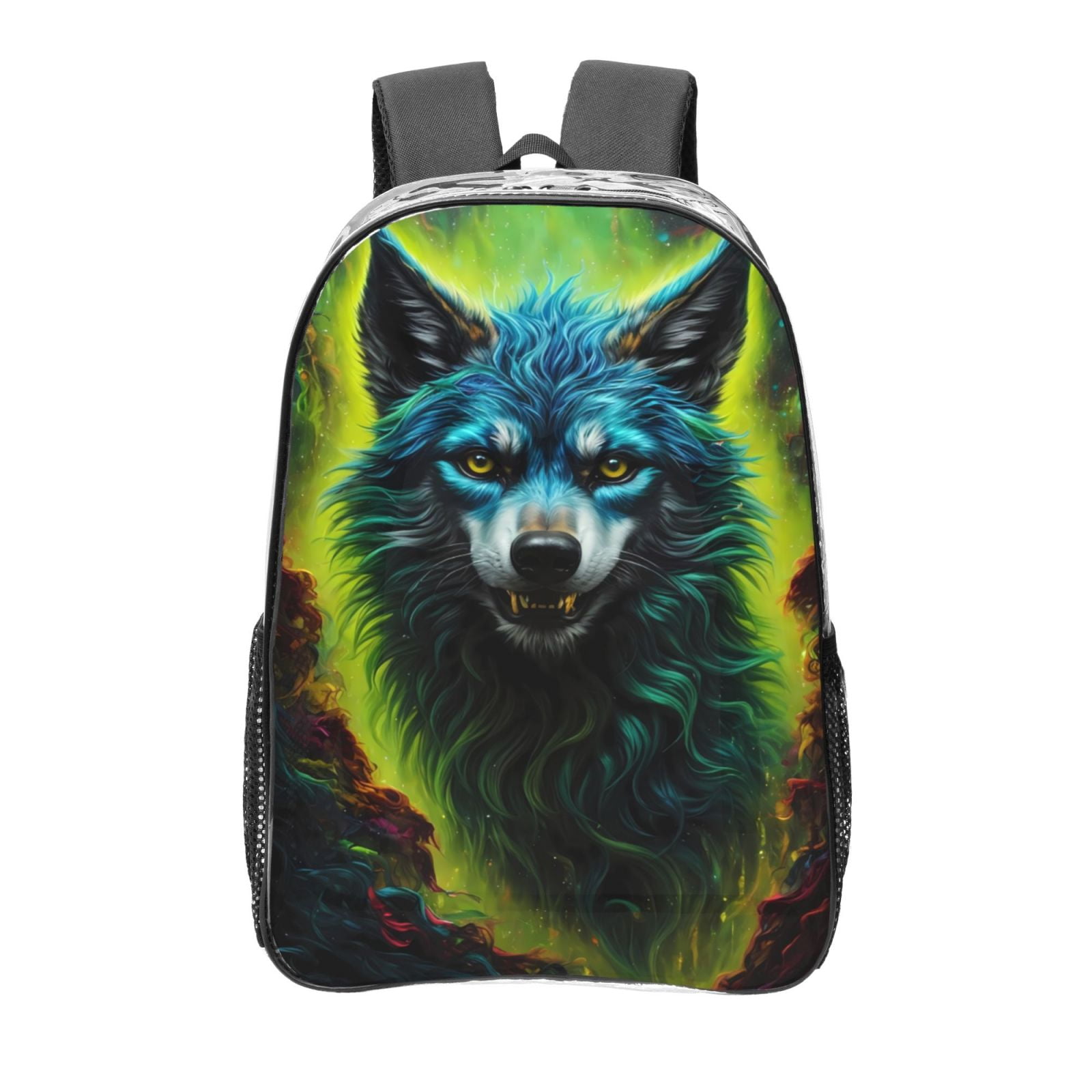 Zufioo Fluorescent Wolf Print Transparent Backpack, 16-inch PVC ...