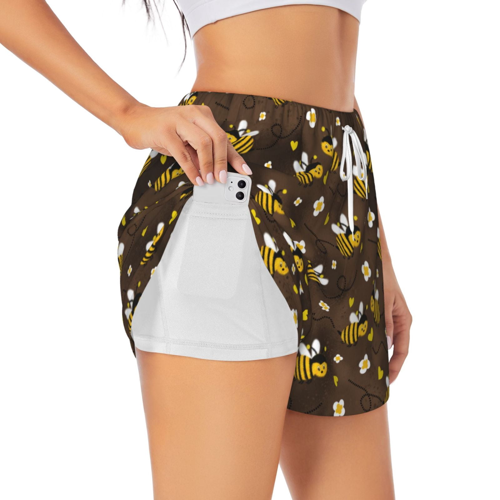 Zufioo Flying Furry Honey Bees Print Women's Double Layered Sports ...