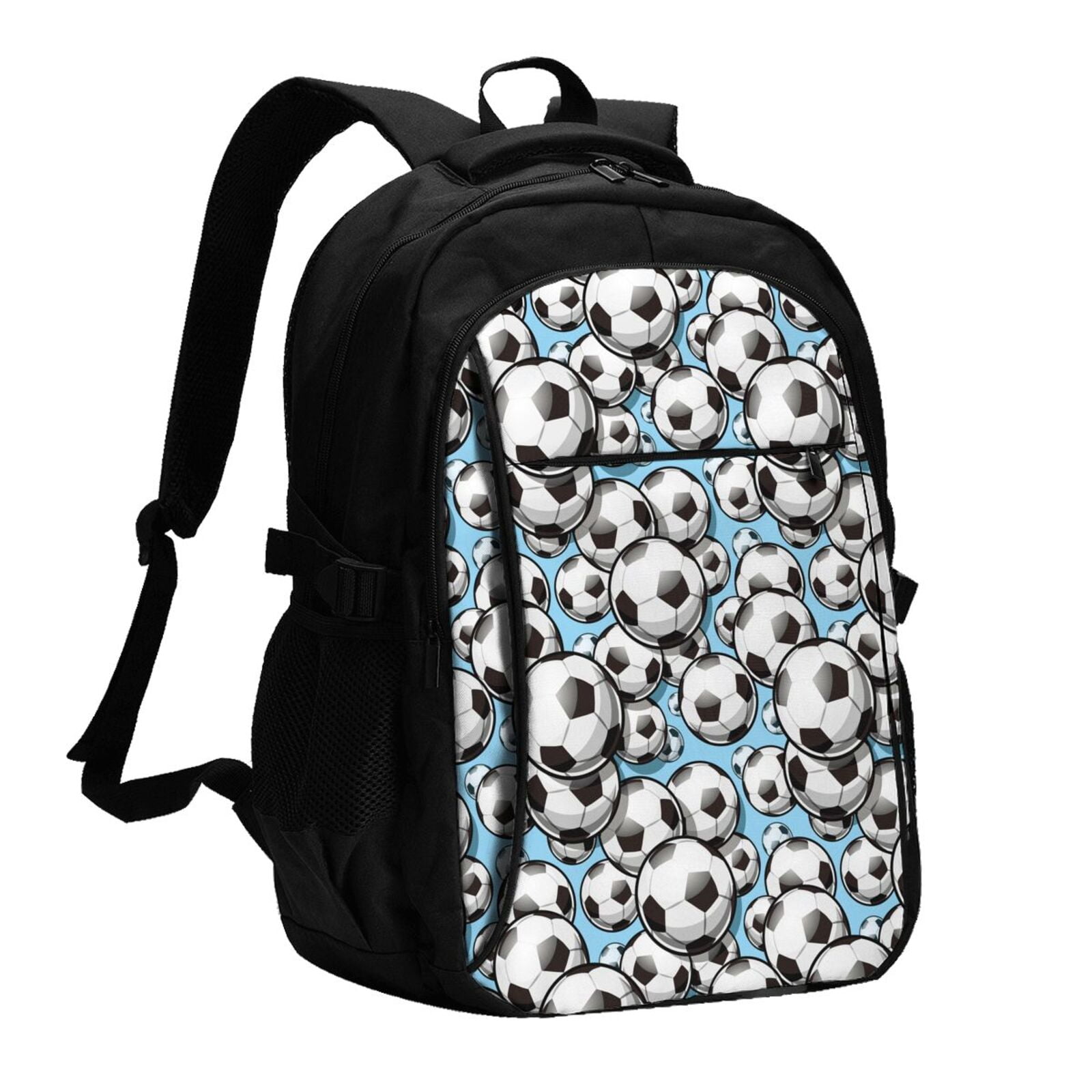Zufioo Football Soccer Ball Print USB Backpack, Multi-Pocket Design ...