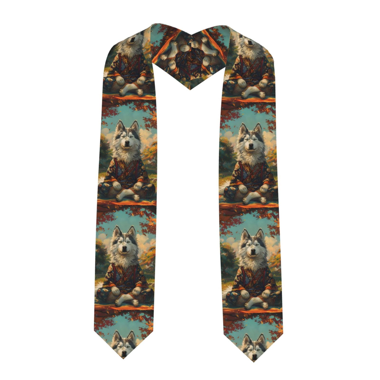 Zufioo Forest Maple Leaf Husky Print Graduation Shawl Ribbon ...